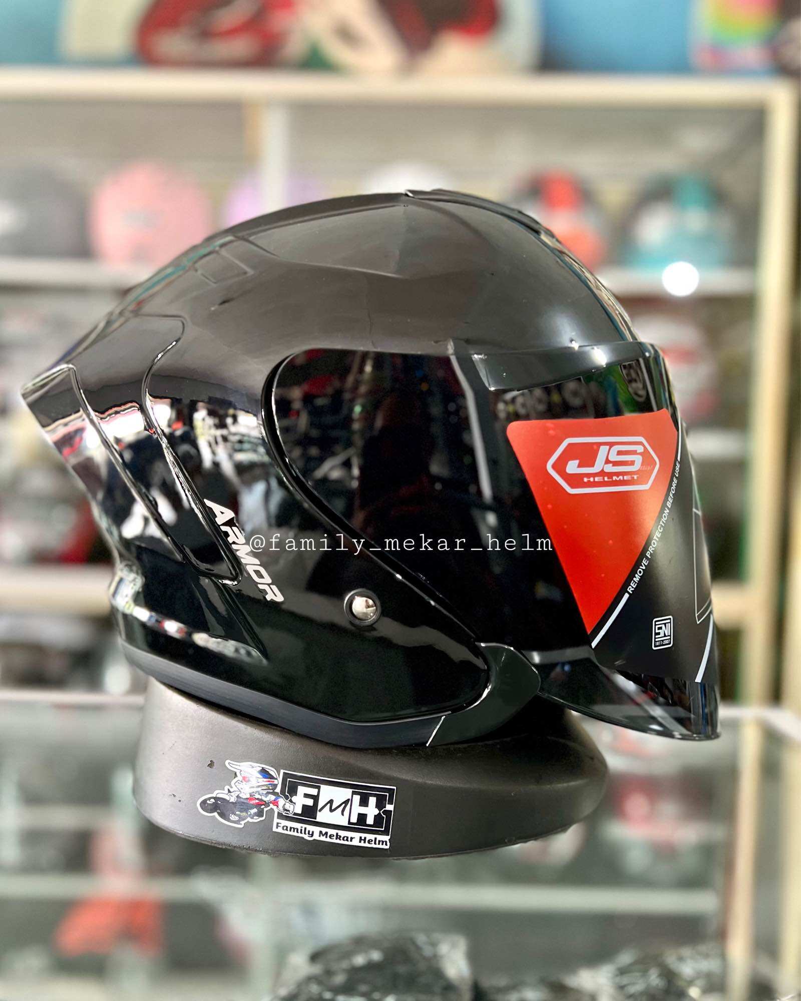 HELM JS ARMOR SOLID WARNA HITAM GLOSY HELM HALF FACE STANDAR SNI PRIA ...