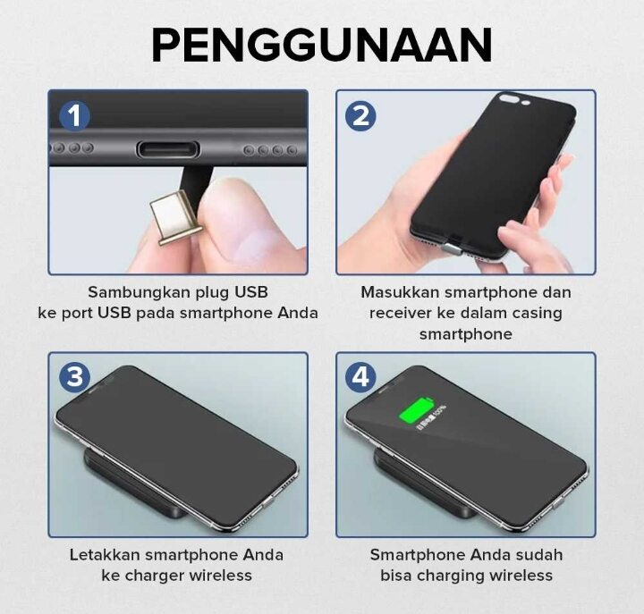 Wireless Charging Qi Receiver Adapter for Smartphone | Lazada Indonesia