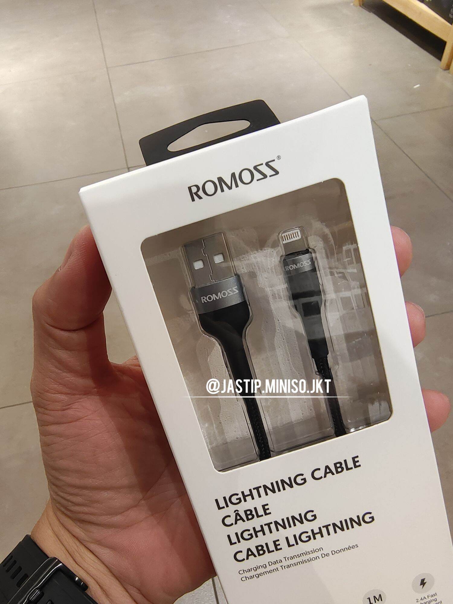 MINISO 🆕 Kabel Charger Lightning ROMOSS panjang kabel 1m 5V / 2.4A ...