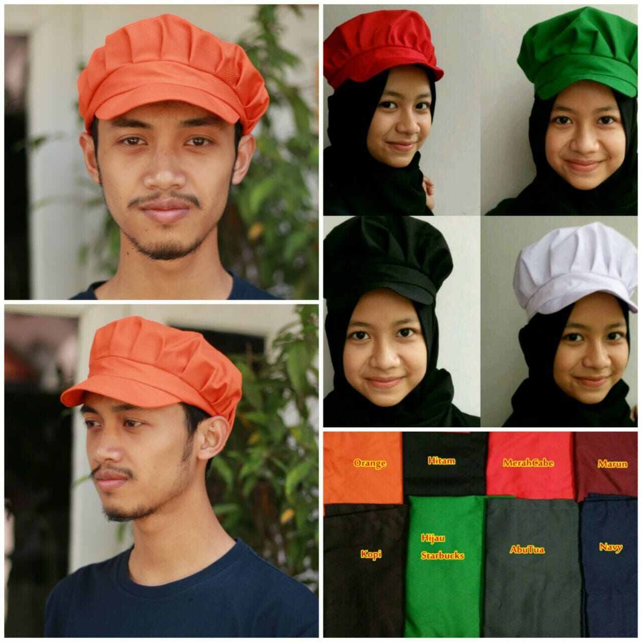 Topi Chef Topi Waiters Topi Masak model Berlipat dg Pet Pendek Seragam ...
