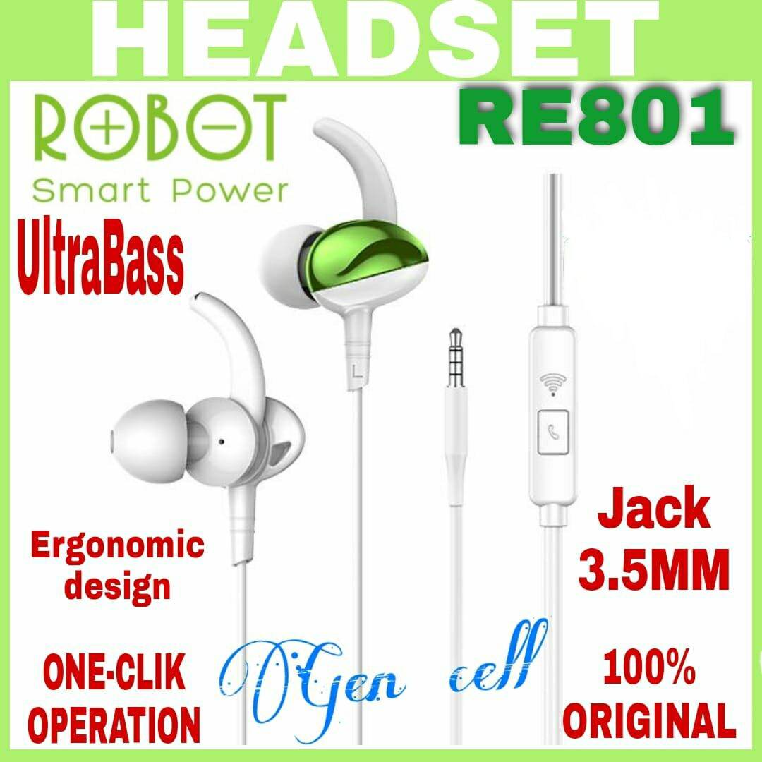 Earphone Headset ROBOT RE801 Wire Stereo Ultra Bass Dynamic Driver 10 ...