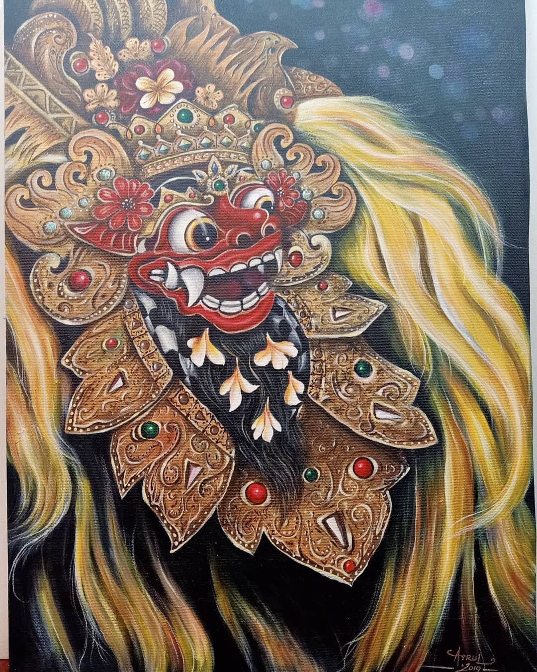 lukisan cetak Barong Bali plus bingkai ukuran 65×45 | Lazada Indonesia