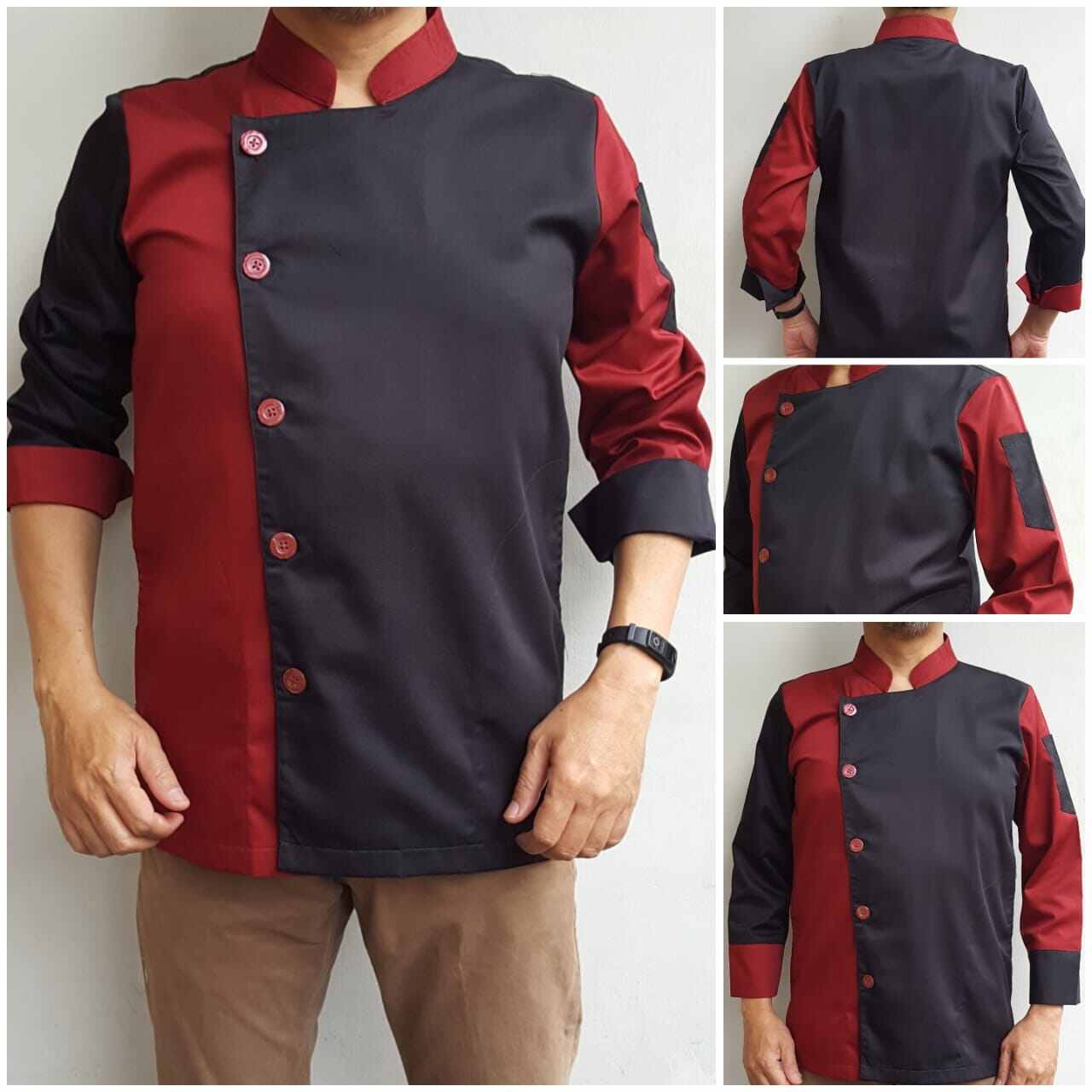 Baju Chef Pria Lengan Panjang Dual Tone Silang Chef Jacket untuk Hotel ...