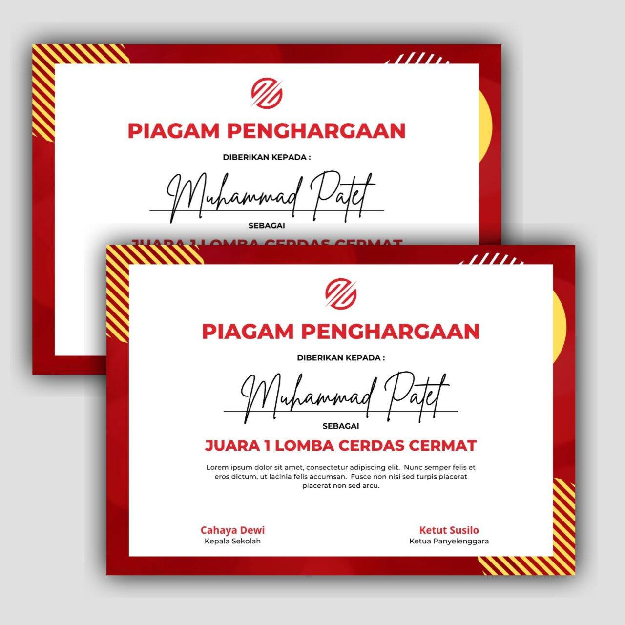 Costum Sertifikat/Piagam penghargaan Background Merah Putih Ukuran A4 ...