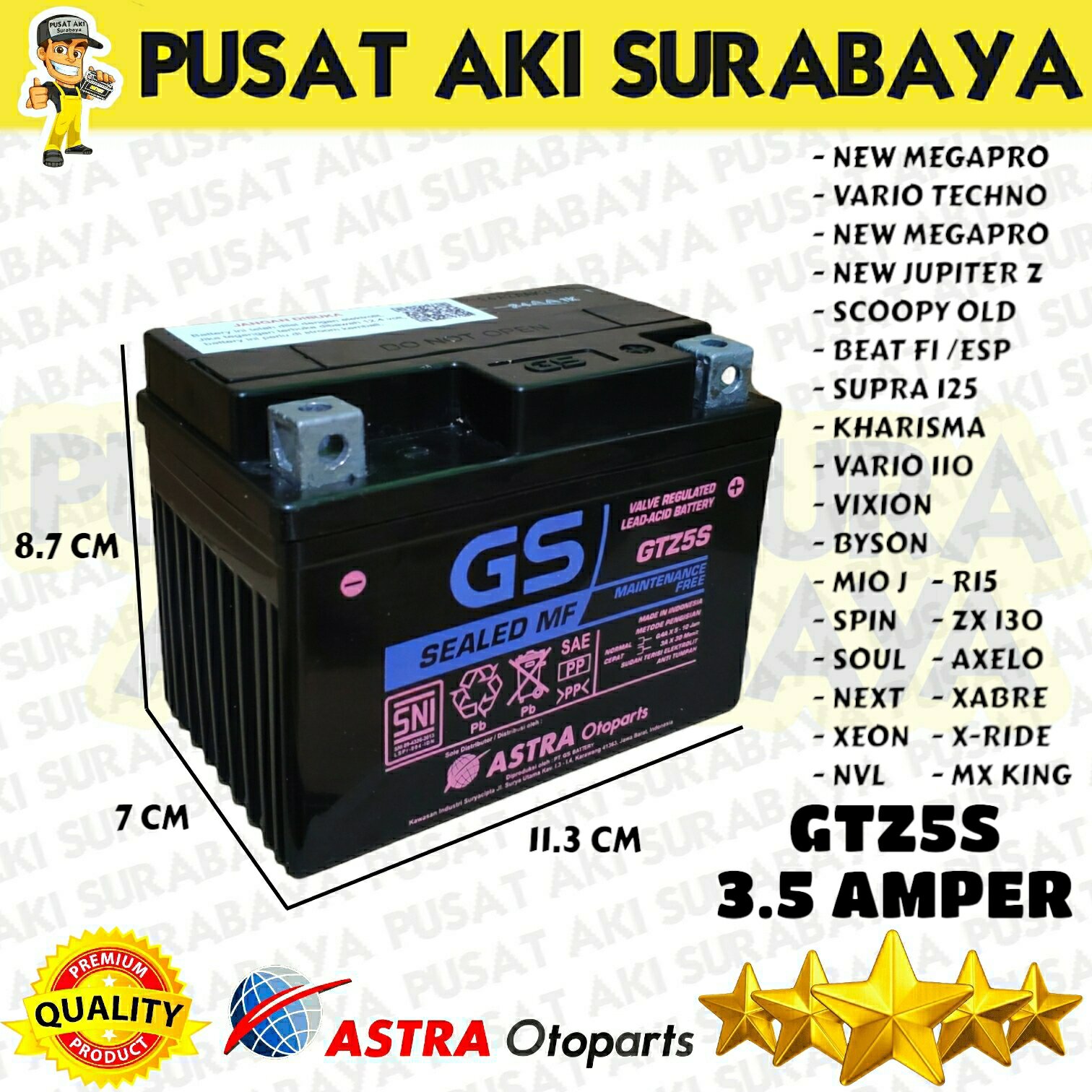GARANSI ORIGINAL GS ASTRA GTZ5S ACCU KERING MF ASPIRA OTOPARTS AKI ...