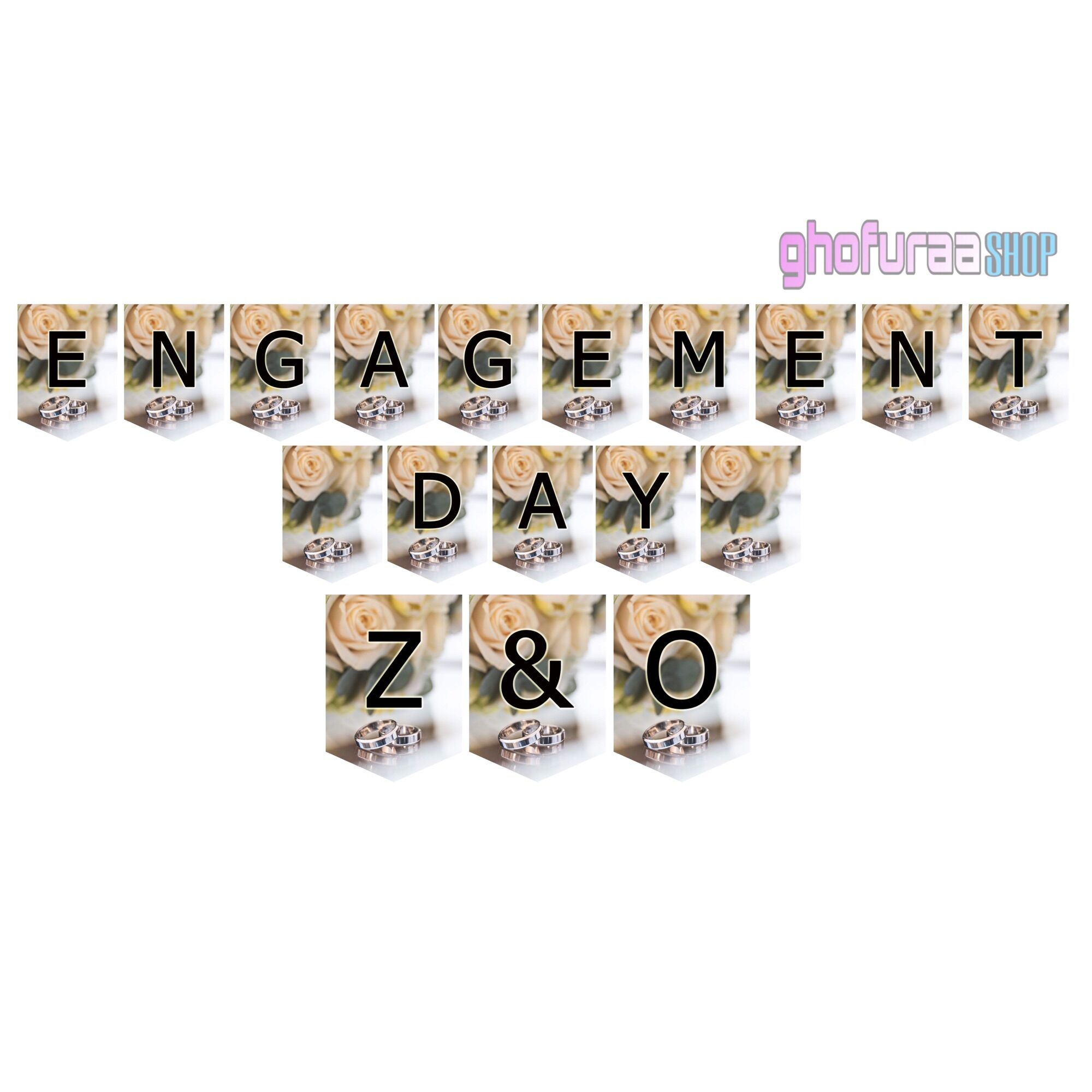 Bunting flag custom set banner tulisan Happy Engagement inisial huruf ...
