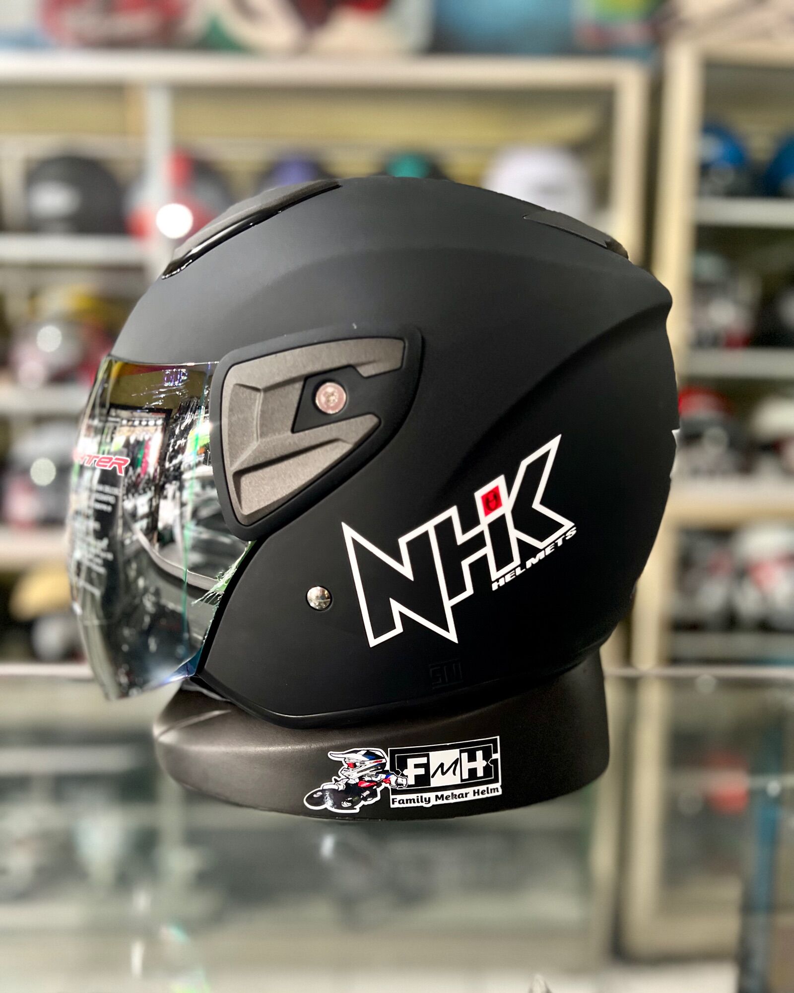 HELM NHK R7 SOLID BLACK DOF HELM HALF FACE ORIGINAL NHK | Lazada Indonesia