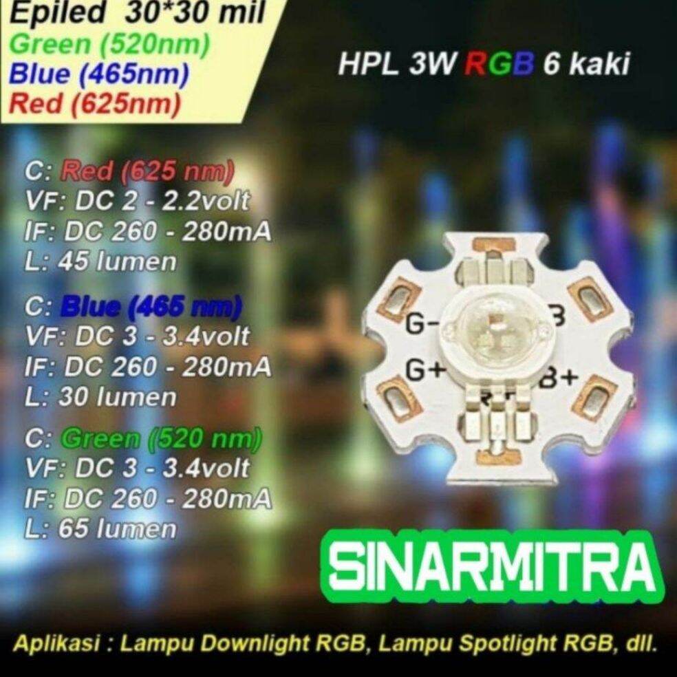 High Power LED 3*1 Watt RGB 6 Kaki Epiled + Heatsink | Lazada Indonesia