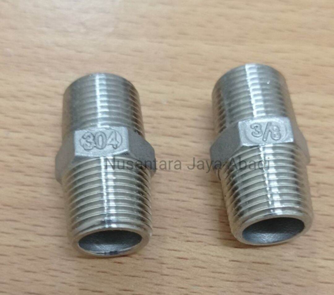 Double Nepel Stainless 304 3/8 " inchi DN 10 Nepel Drat Luar | Lazada Indonesia