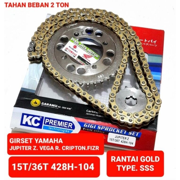 Girset Yamaha Jupiter Z 15T/36T/428H-104 rante Gold Model SSS KC PREMIER KUALITAS TERBAIK BAHAN ...