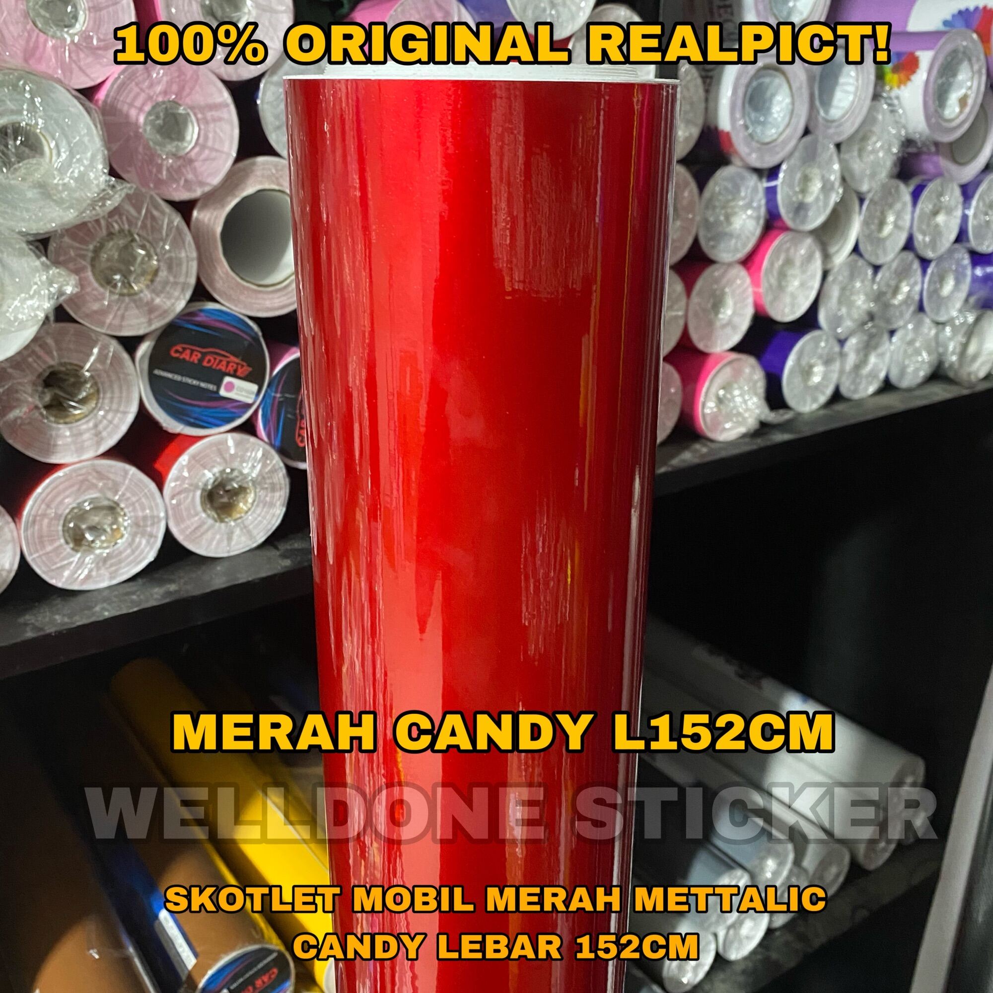 STIKER SKOTLET MOBIL MERAH METTALIC CANDY/GLOSSY LEBAR 152CM STIKER ...