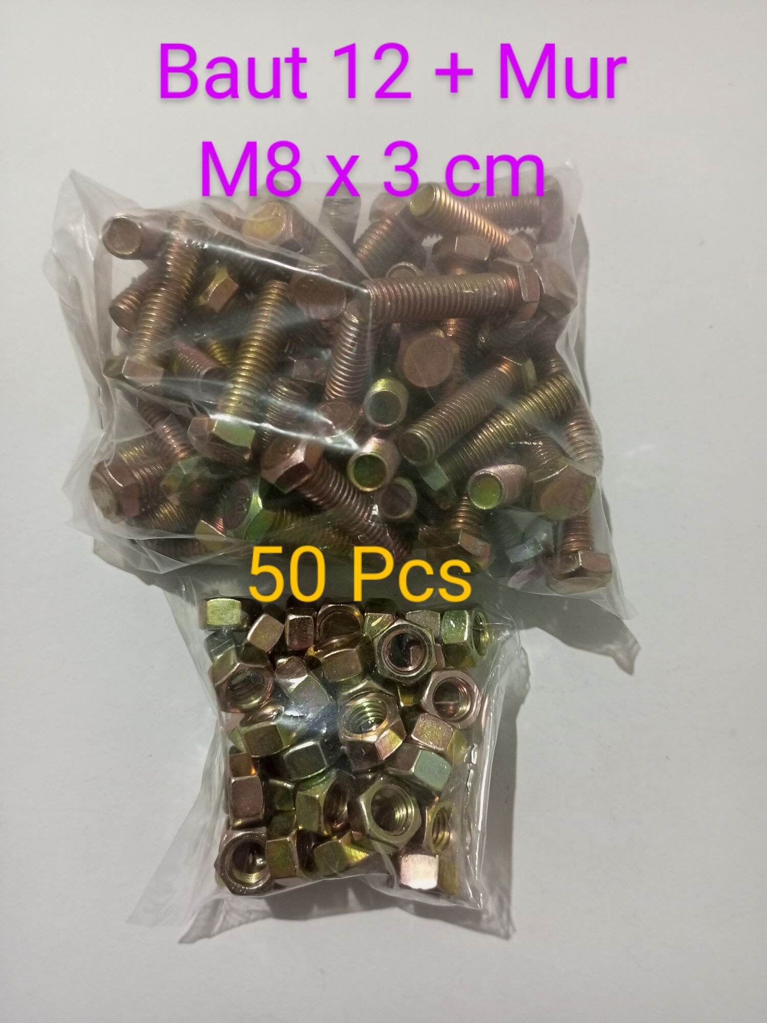 (Paket 50 Pcs) Baut 12 + Mur (8mm) x 3 cm | Lazada Indonesia