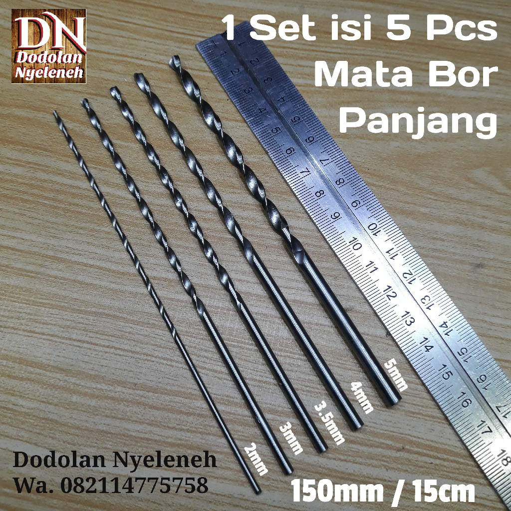 1 set mata bor panjang 15cm, isi 5 pcs sesuai gambar 2mm sampai 5mm ...