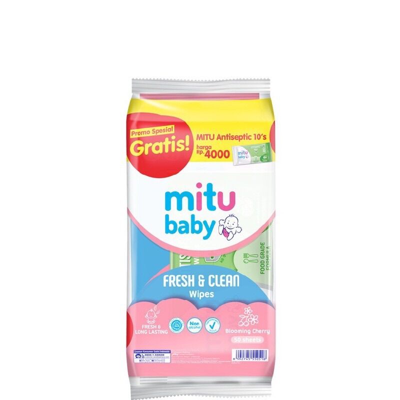 [Beli 1 Gratis 1] Mitu Baby Fresh & Clean Wipes Blooming Cherry 50'S ...