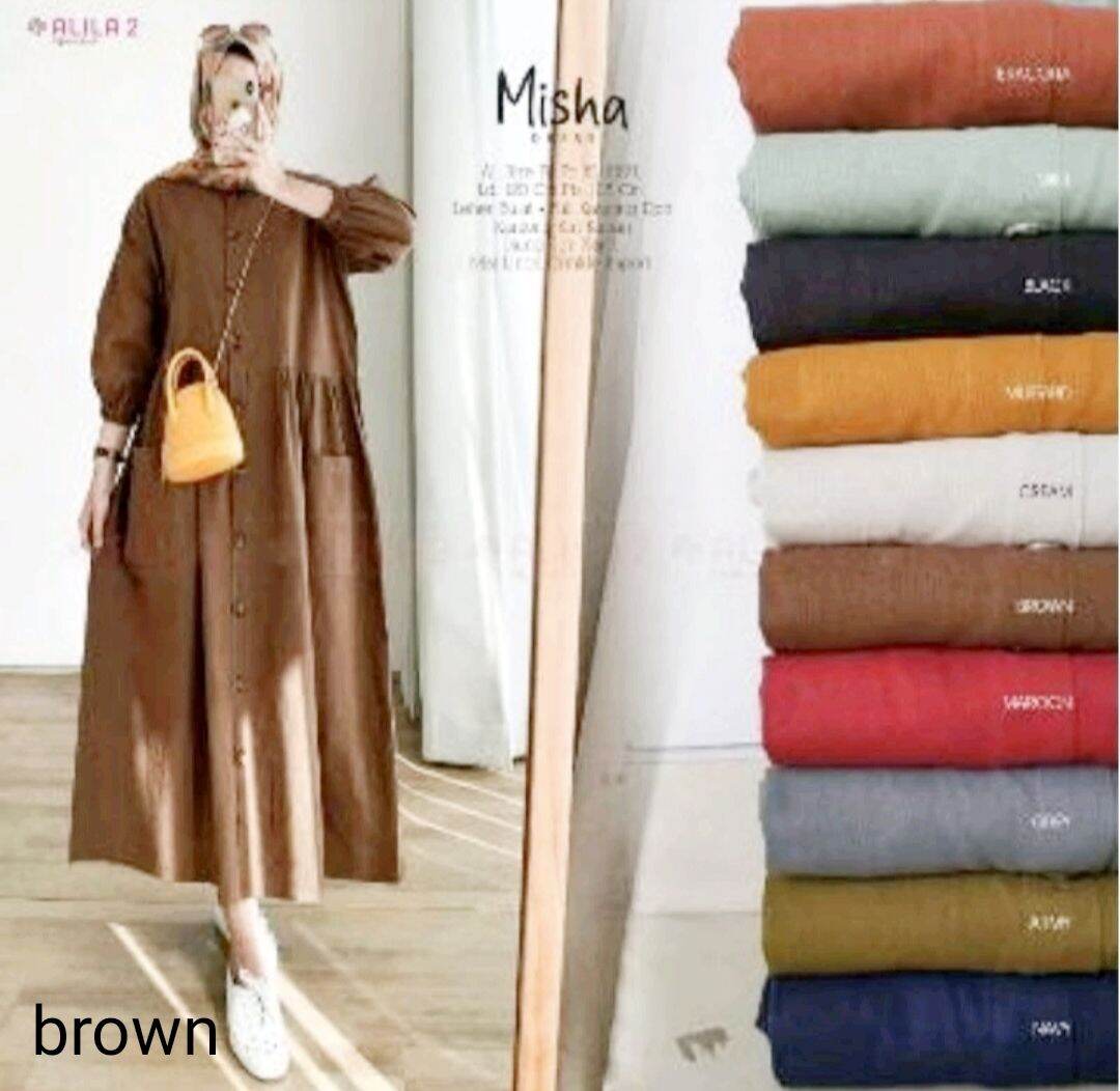 Midi Dress Katun Linen Rami Polos Model Saku Model full Kancing Viral ...