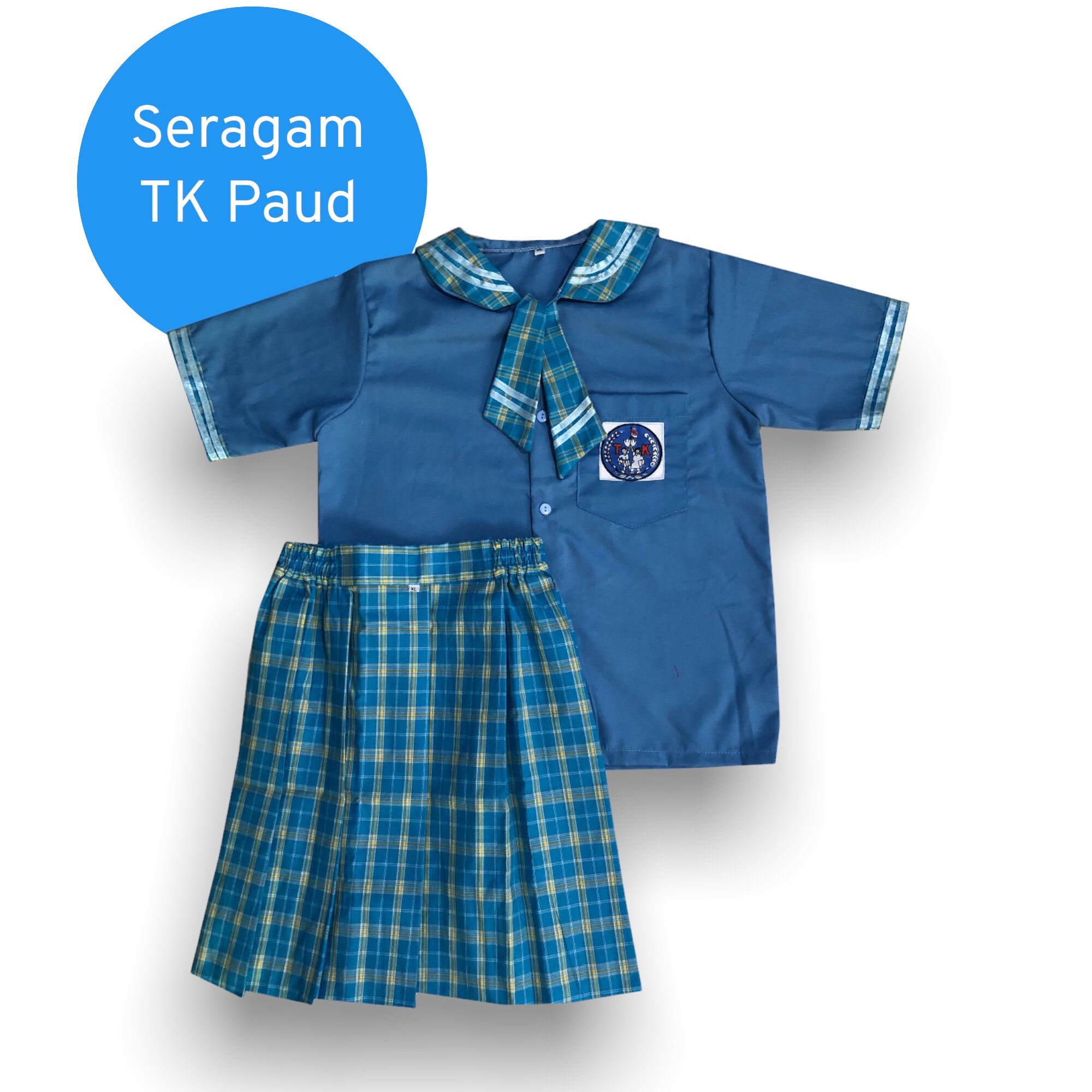 SERAGAM TK PAUD BIRU KOTAK KOTAK DASI 2 KATUN PUTRI | Lazada Indonesia