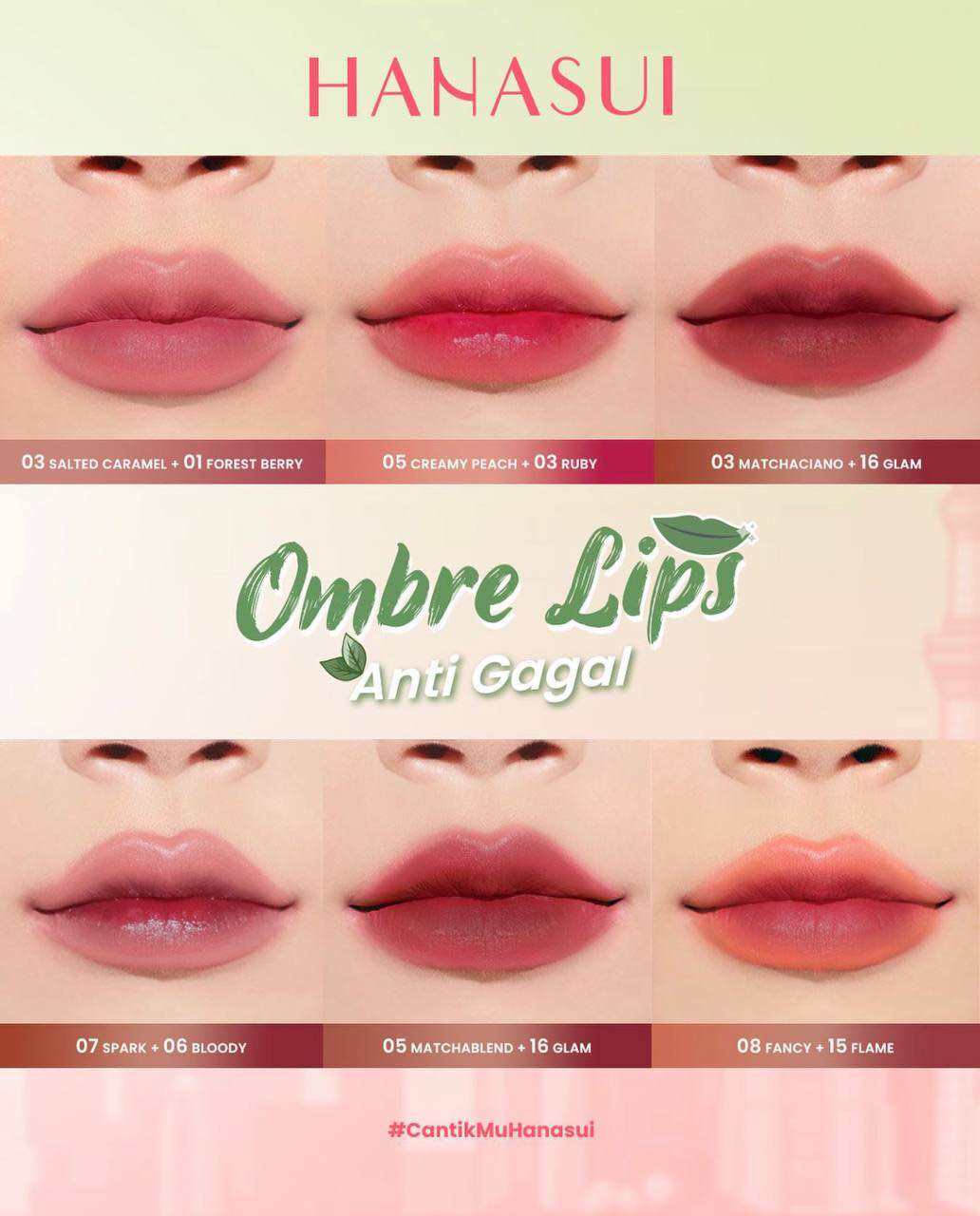 PAKET OMBRE LIPS HANASUI MATTEDORABLE LIP CREAM / LIPCREAM MATCHA ...