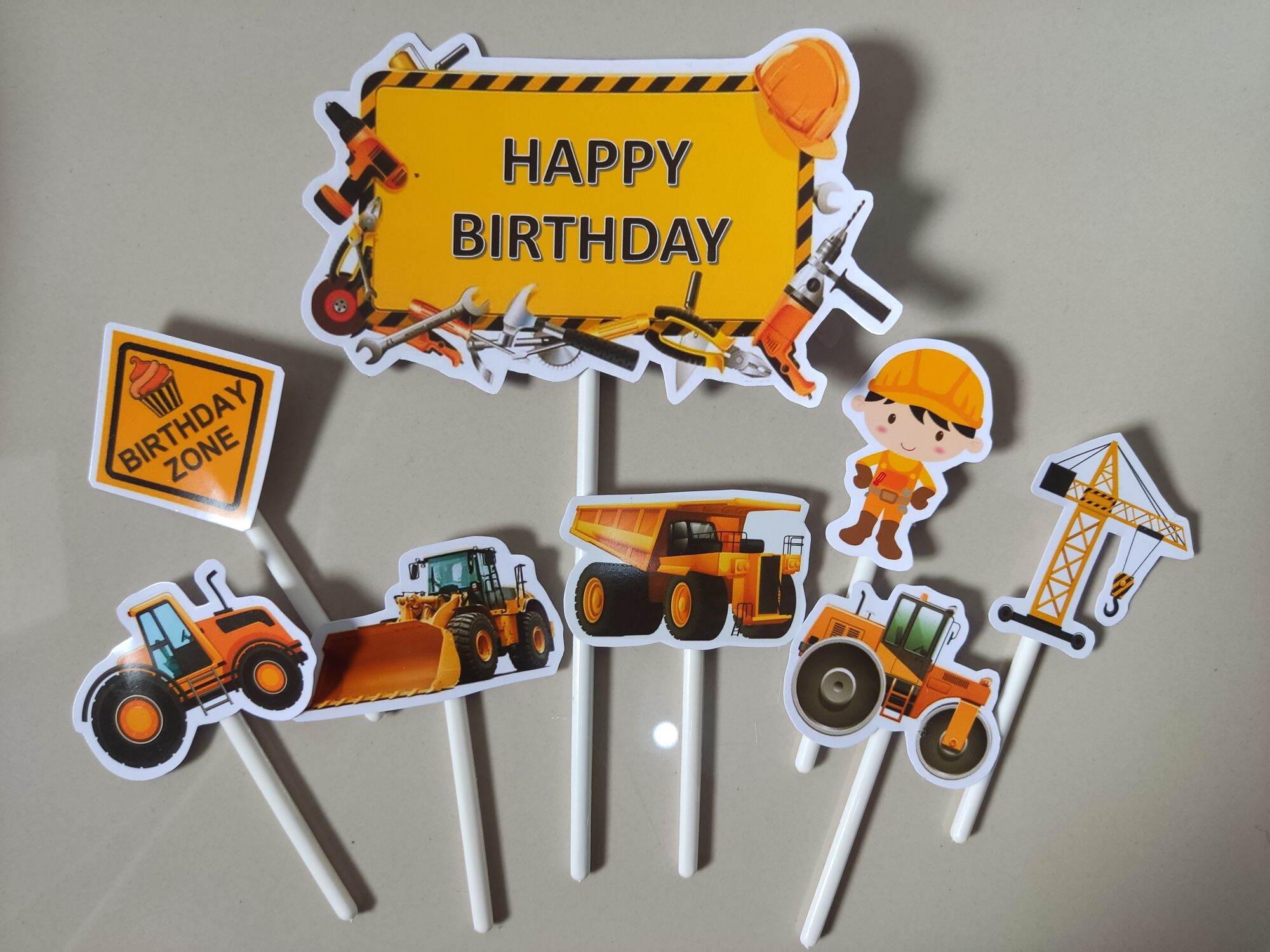 Topper Cake Ultah/Excavator/8pcs/free nama & tulisan | Lazada Indonesia