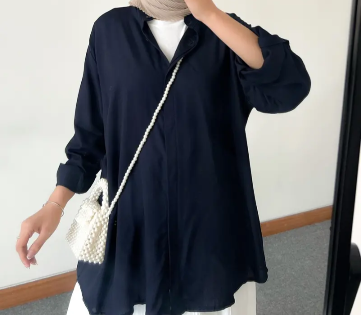 Atasan wanita crinkle Biru Dongker Navy , kemeja crinkle warna navy | Lazada Indonesia