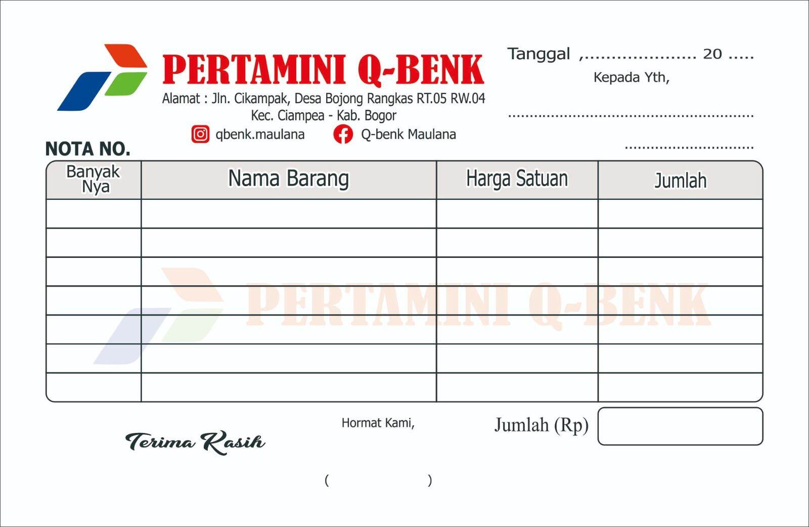 Nota Costum 1/4.2 ply / Nota Laundry / Nota Bengkel / Nota Service / Nota Pembayaran / Nota ...