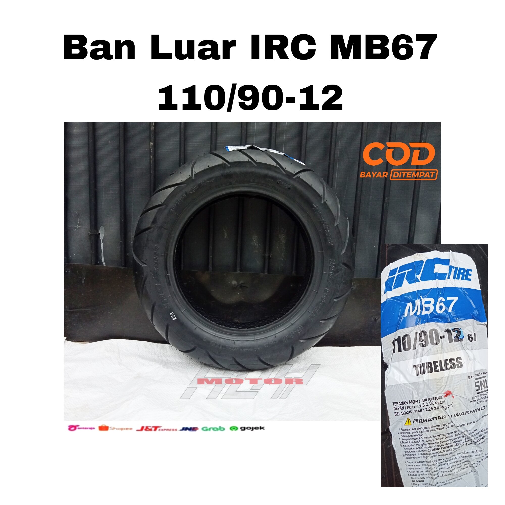 Ban luar IRC MB67 ukuran 110 90 12 ring 12 tubles tubless tub less ...