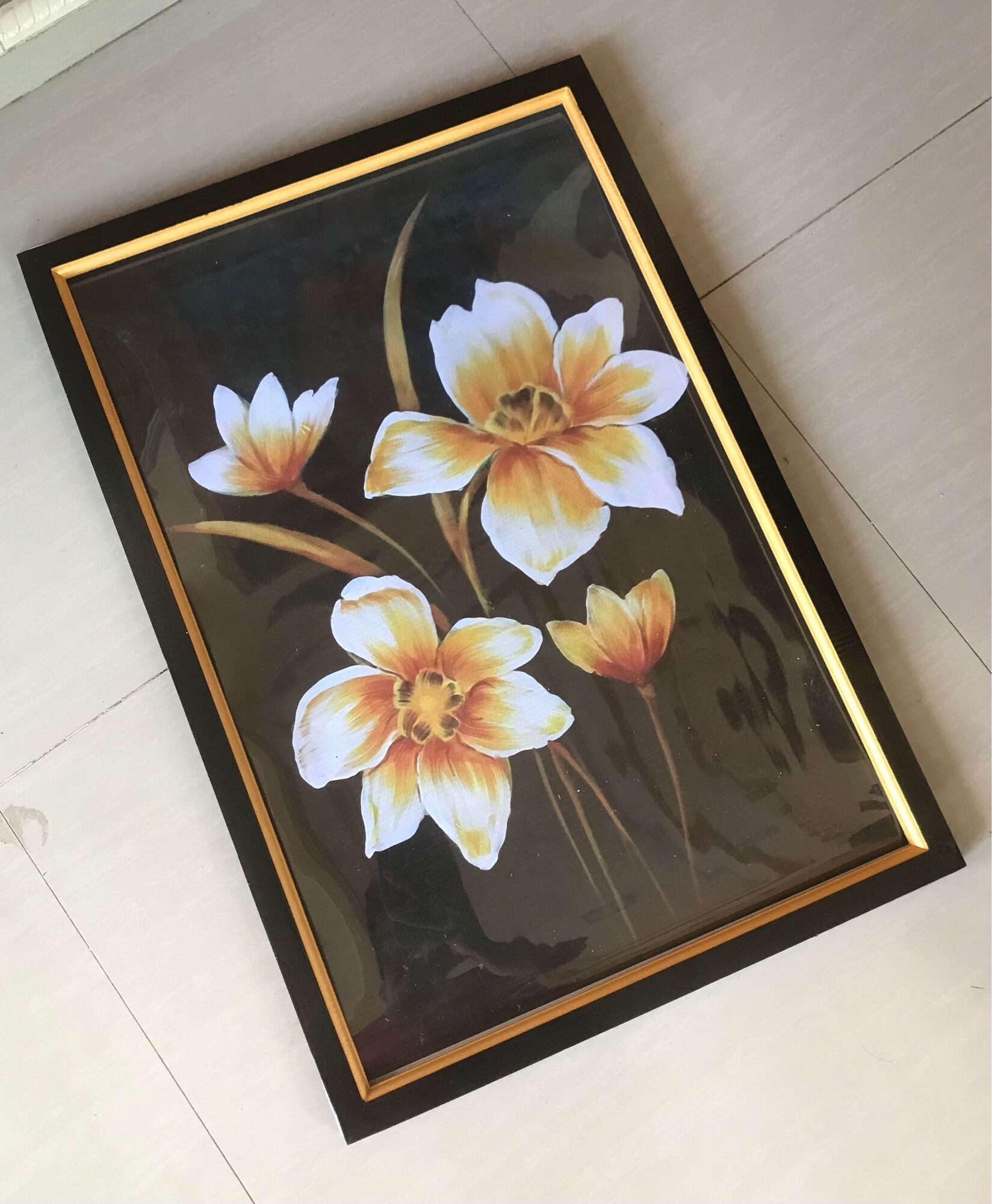 Hiasan dinding vetak gambar lukisan bunga lily plus bingkai ukuran 52cm ...