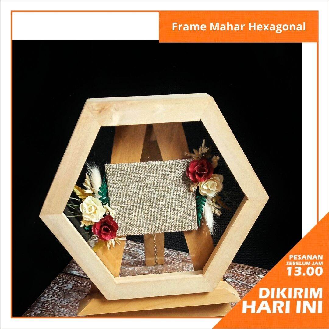 Mahar Uang/ Mahar Logam Mulia Transparan Hexagonal Frame Kayu segi enam untuk Seserahan ...