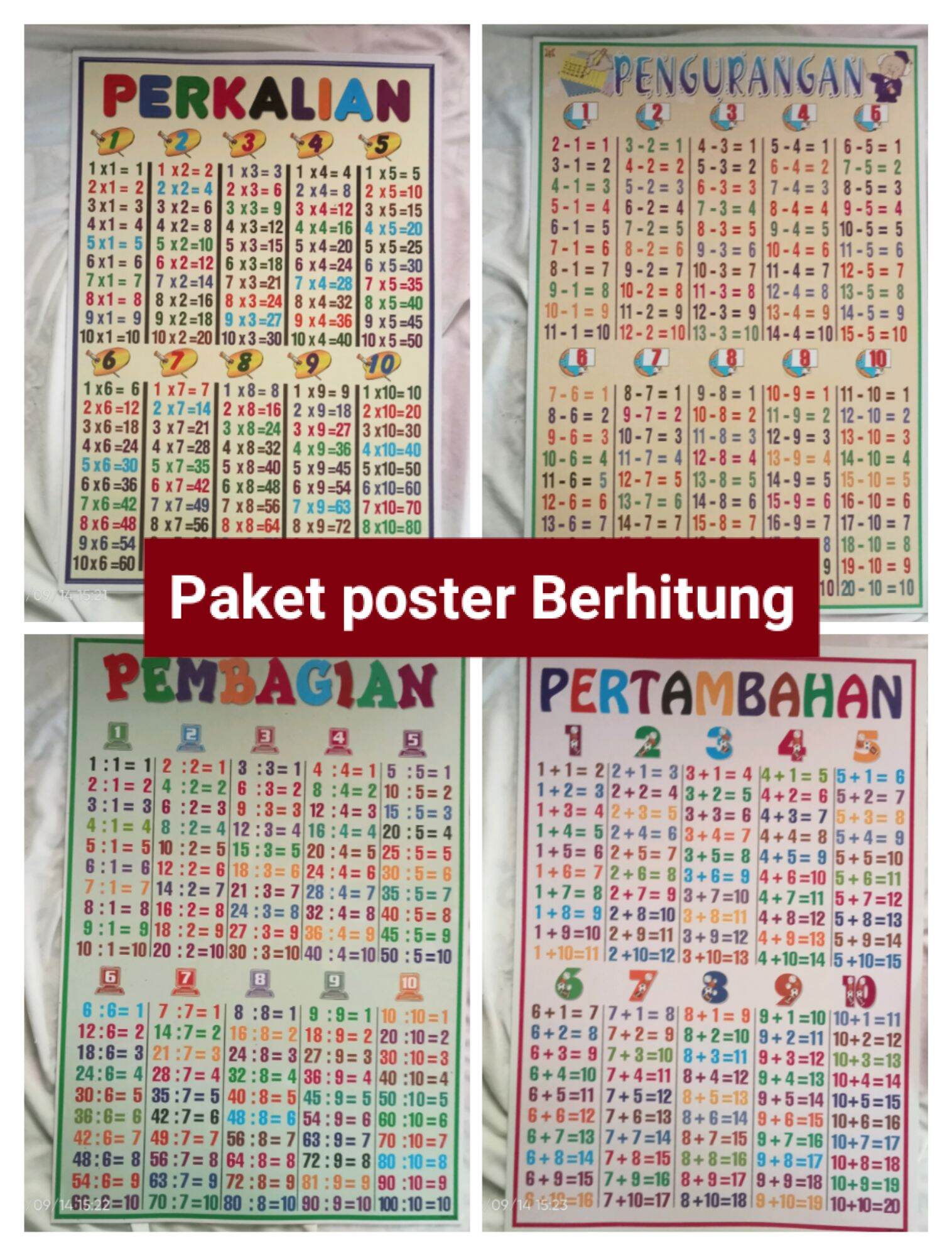 PAKET Poster Berhitung isi 4 lembar | Lazada Indonesia