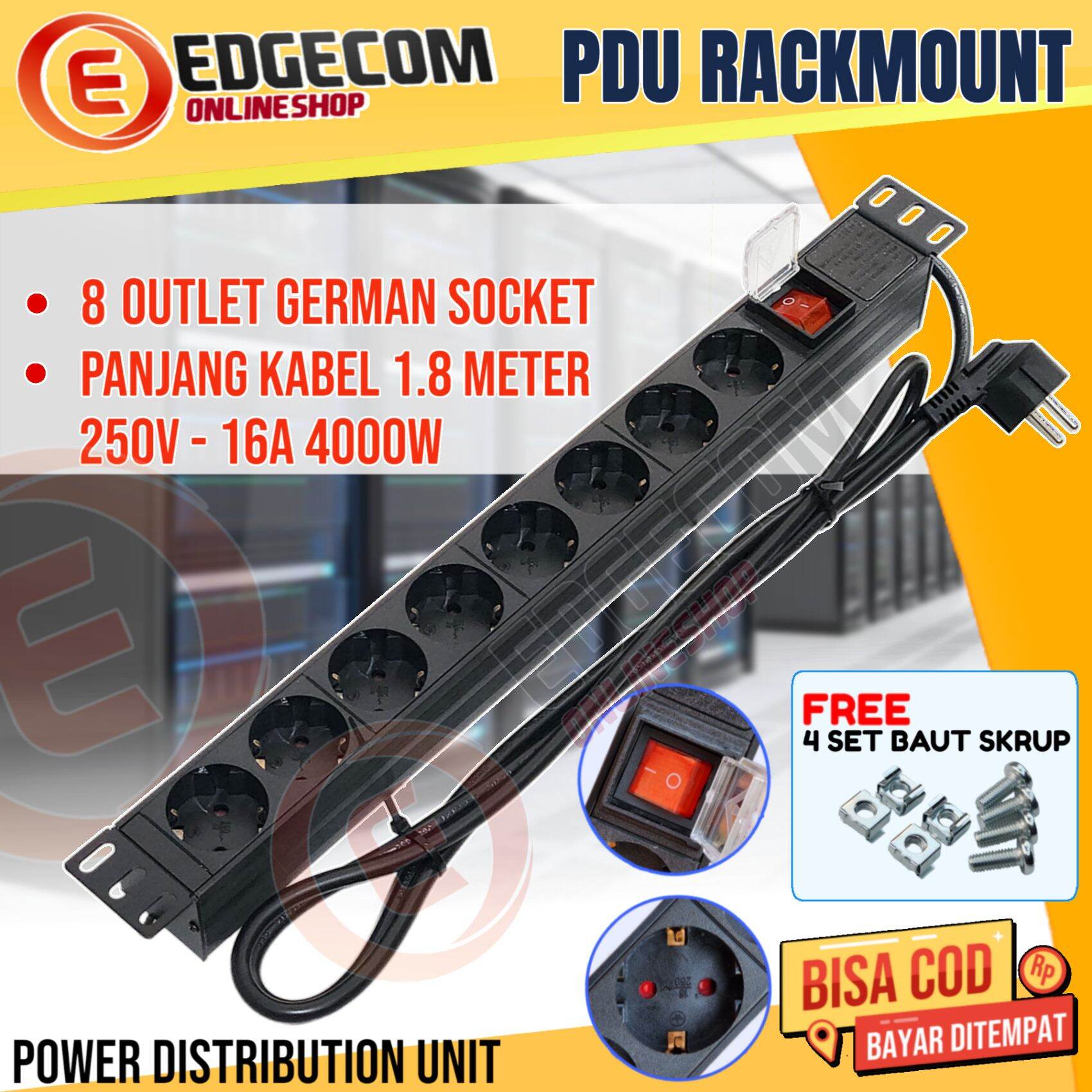 PDU Rack Server Power Distribution Unit 8 + Saklar Anti Petir German ...