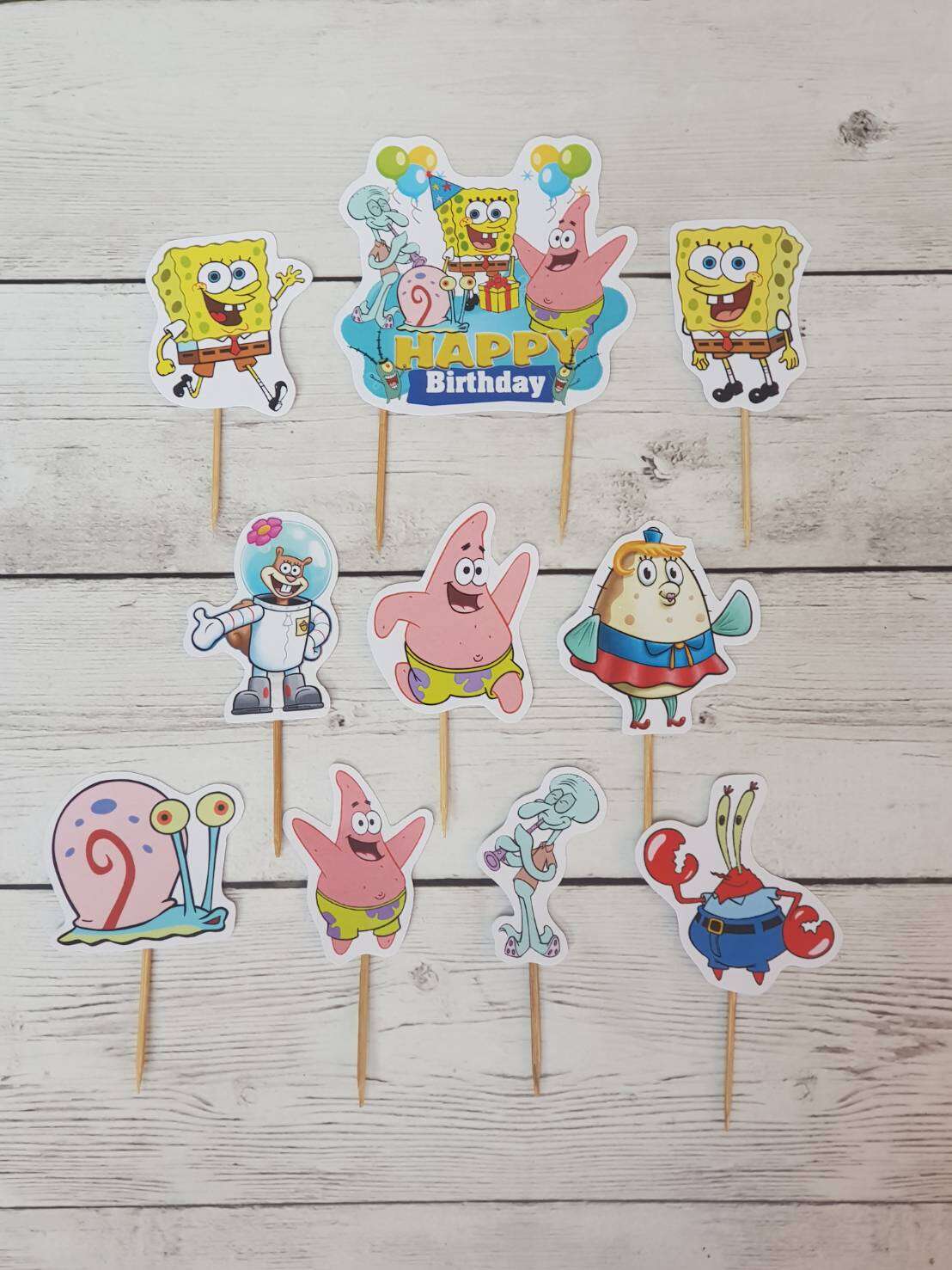 Spongebob Birthday Cake Topper Cupcake Pudding Hiasan Kue 1 set ...