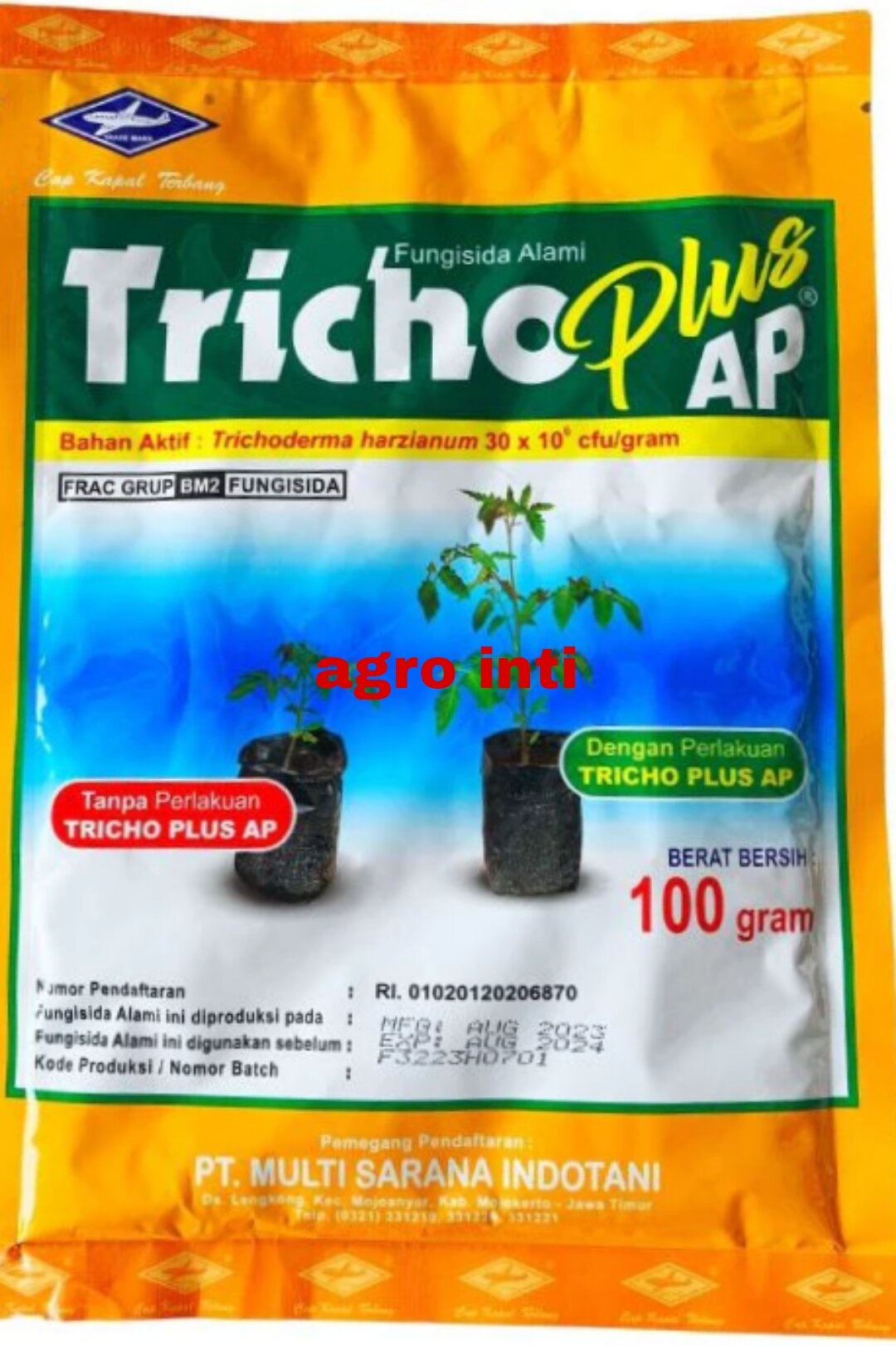 Trichoderma fungisida TRICHO PLUS AP kemasan 100gram cap kapal terbang ...