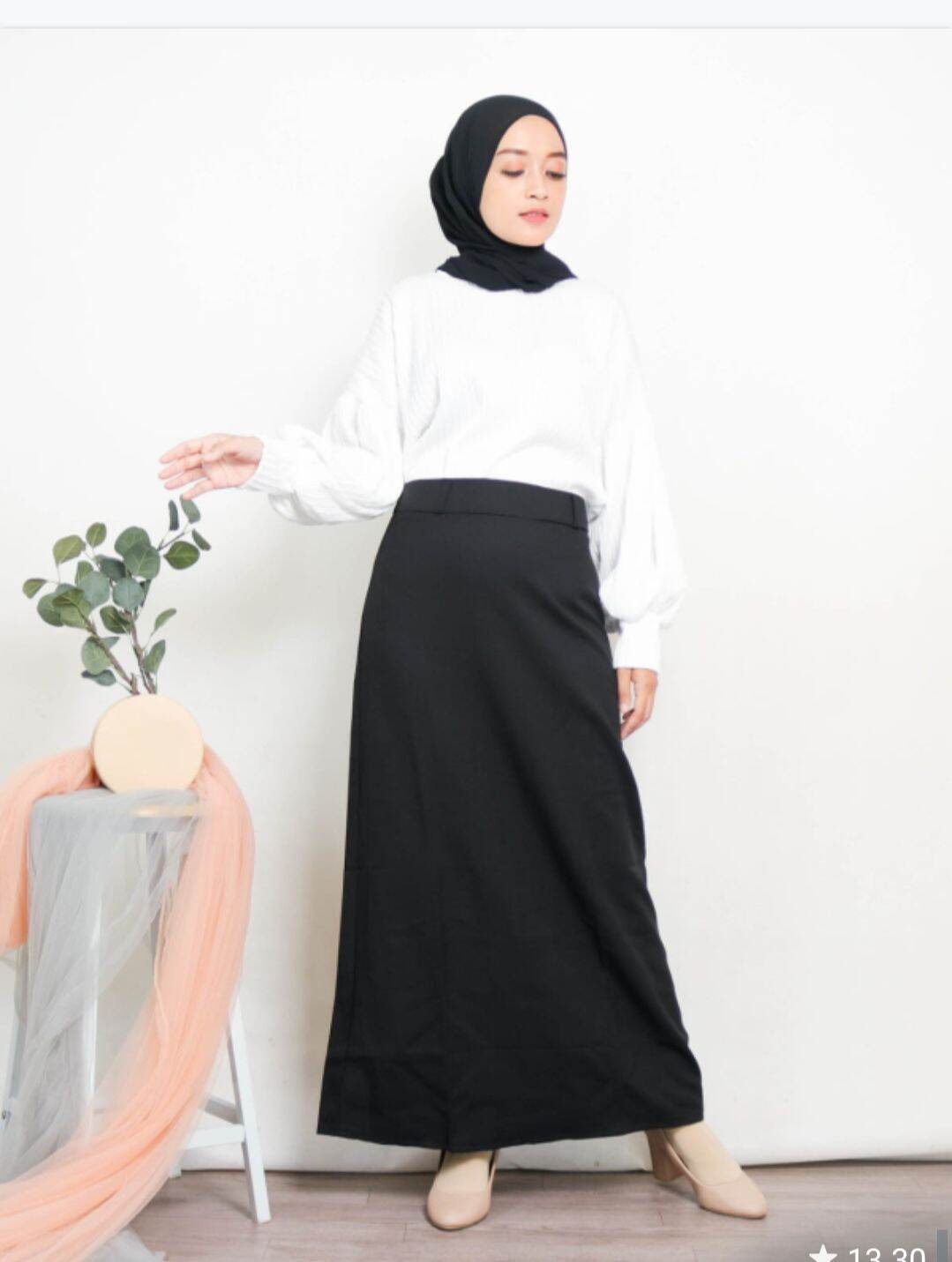 Rok Kerja Panjang Hitam Model A Bahan Gracela wool Premium Rok Line A ...