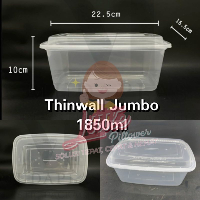 (ISI 25PCS) Thinwall 1850ml Jumbo - Lunch Box Salad -Kotak Makan Besar ...