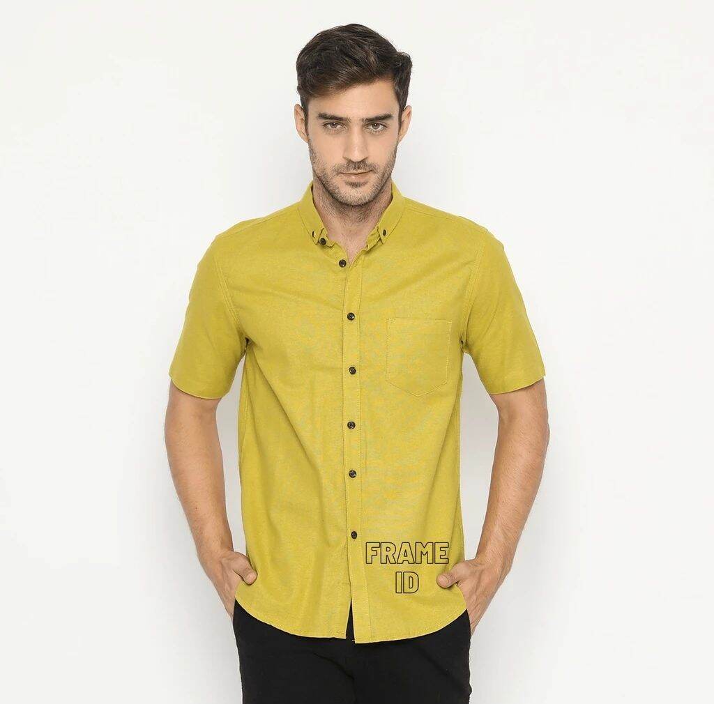 Kemeja Pria Polos Warna Linen Kuning Lemon Lengan Panjang Pendek Hem ...