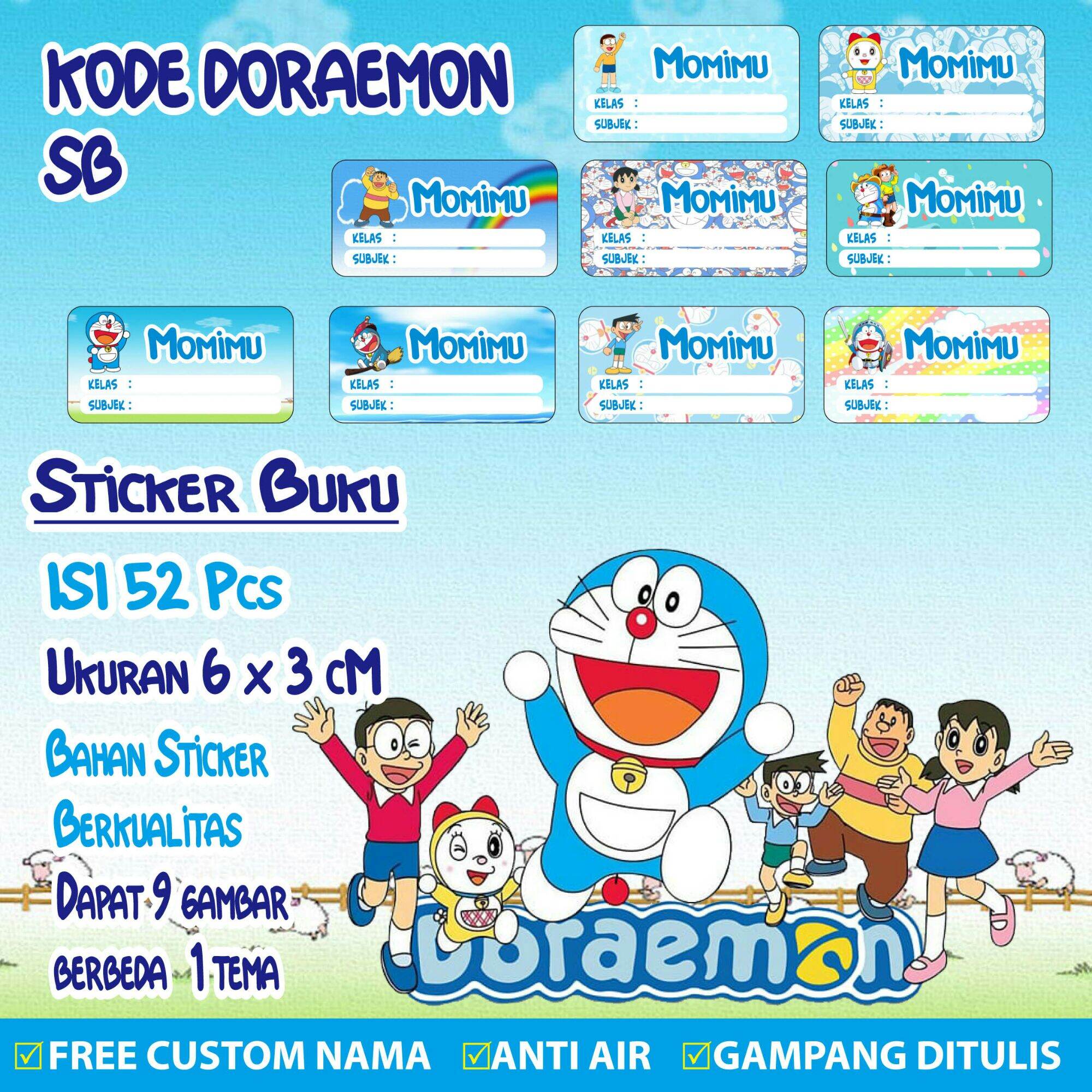 Stiker/Sticker/Label Buku Pelajaran Anak/Remaja Custom Motif Doraemon ...