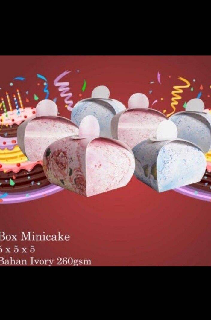 10 pcs Box Mini Cake Kotak Kue Mini 5x5 Box Kue Pink Girl Box Biru Boy ...