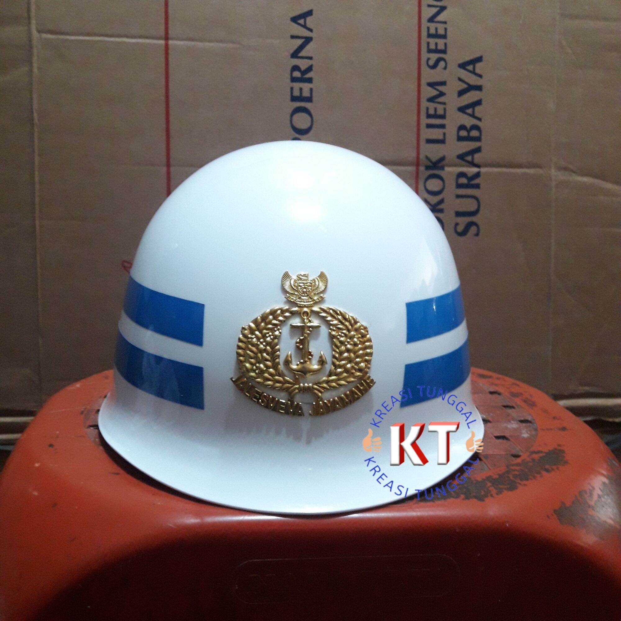 helm TNI AL/helm TNI logo lis dua biru | Lazada Indonesia