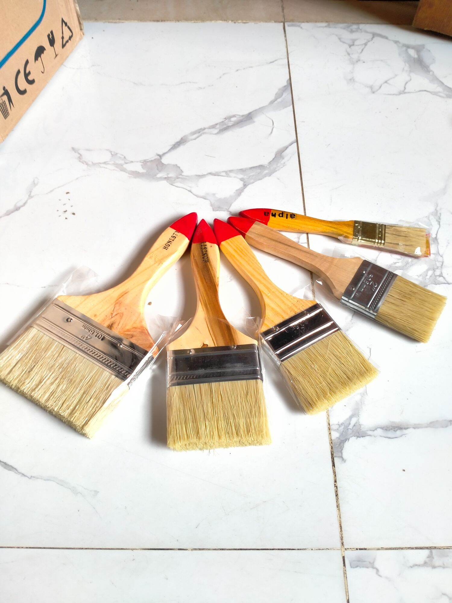 kuas cat gagang kayu 1inch 11/2 inch 2 inchi 2,5" 3 in 4 inchi kuas cet ...