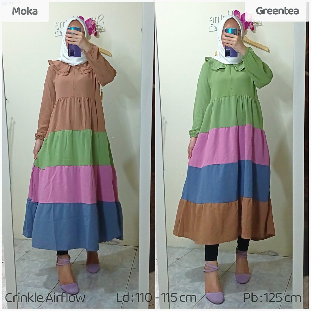 Midi Dress Crinkle Airflow Gradasi Warna | Lazada Indonesia