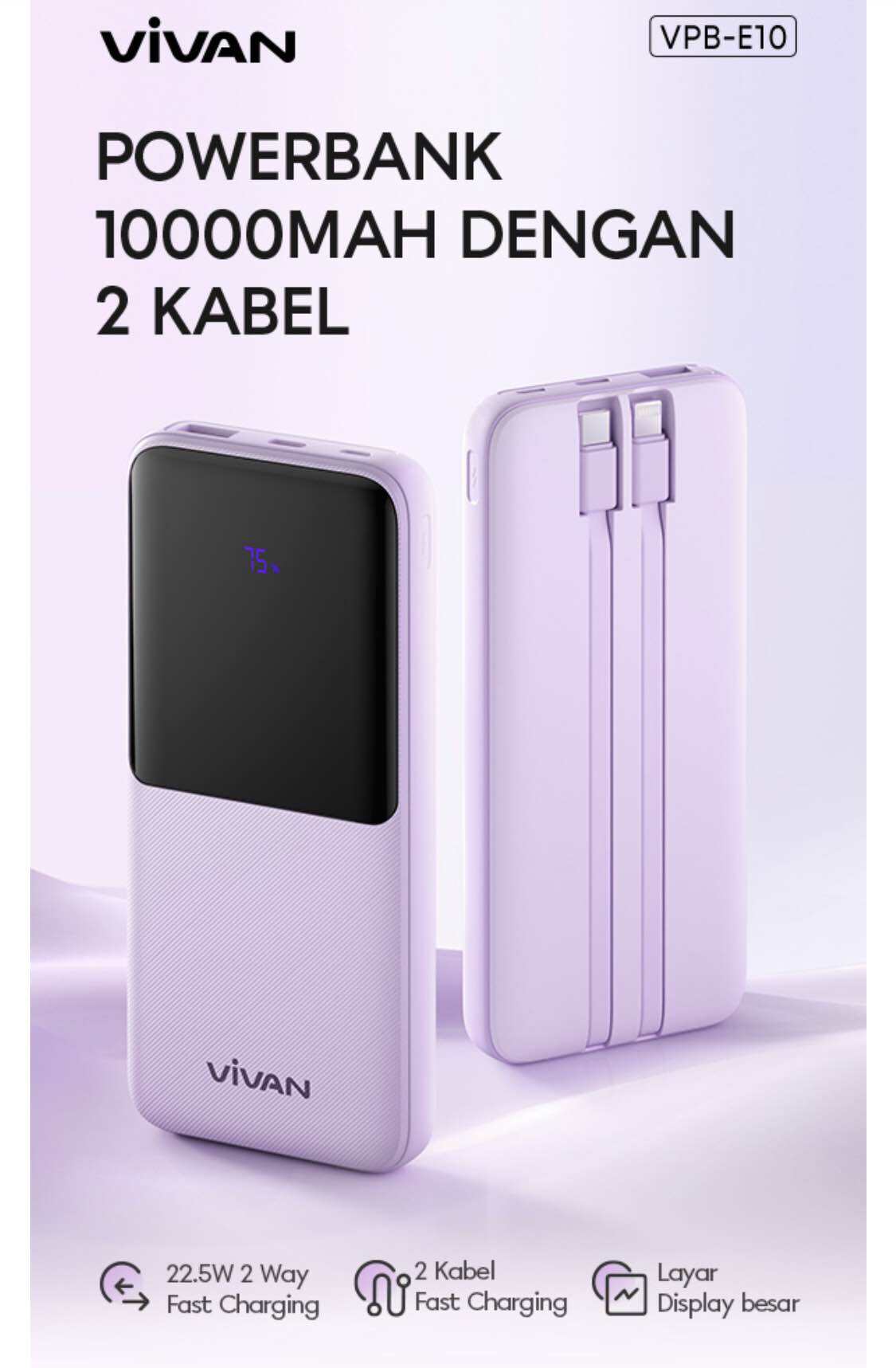 Power Bank ORIGINAL VIVAN VPB-E10 4Output 22.5W 5A PD QC3.0 10000mAh ...