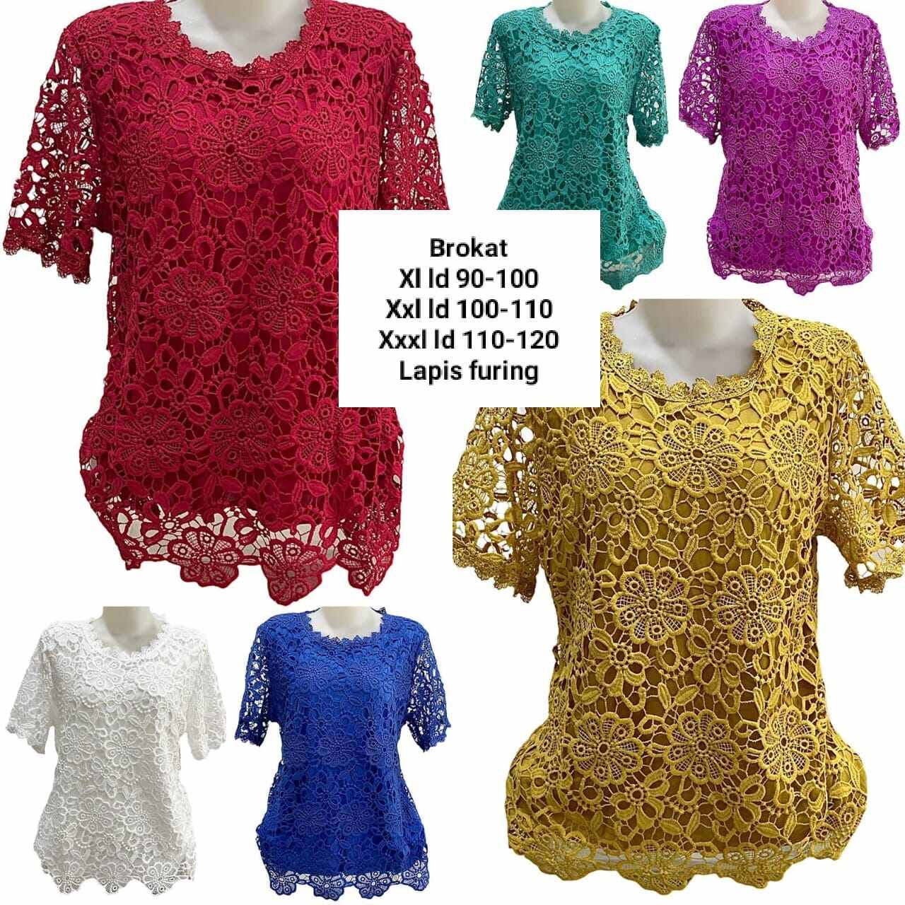 Atasan Brokat warna import lapis furing lengan pendek | Lazada Indonesia