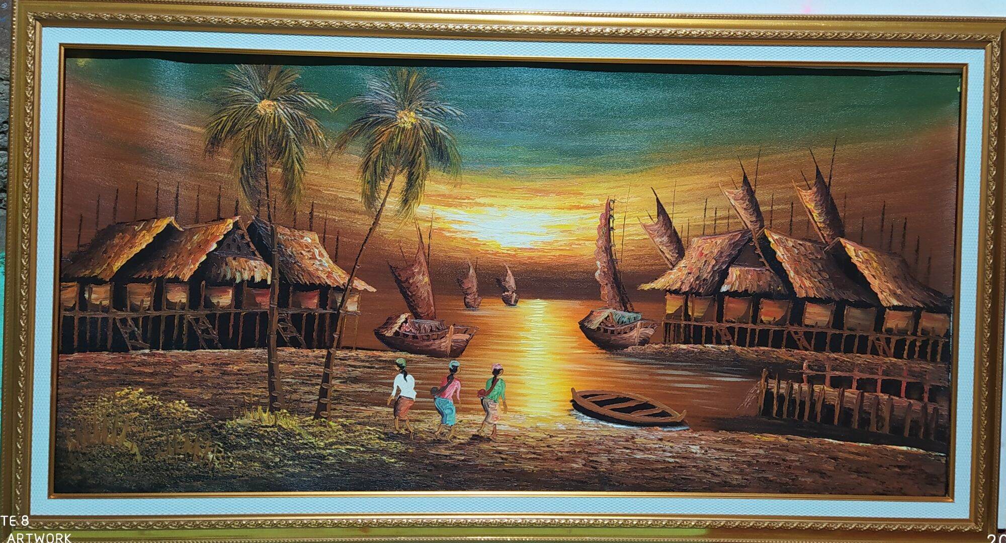Lukisan Pemandangan Pantai Sunset Sunset Laut Musim Panas Gambar