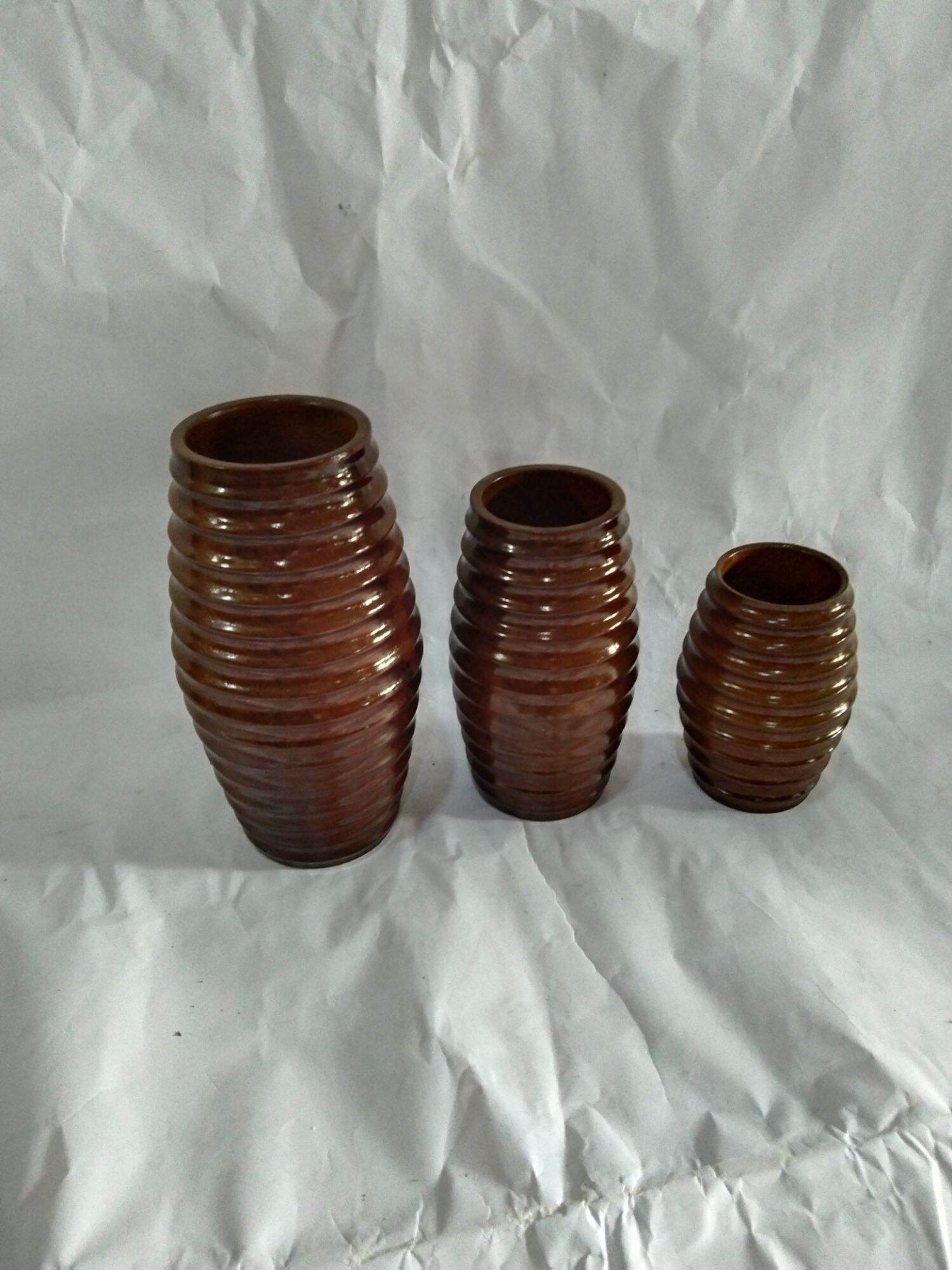 vas pot bunga model kepompong isi 3 dari bhn kayu jati | Lazada Indonesia