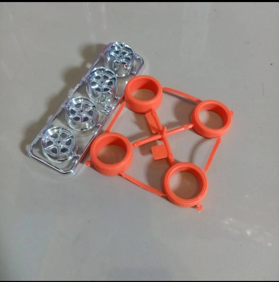 Tamiya Wheel Set Velg Large Dia 6 Spoke Silver Plated + Ban Hard Large ...