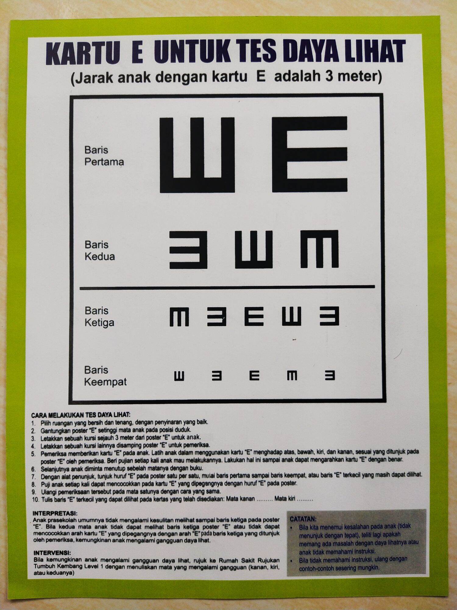 Alat Test Mata Anak/nellen Chart/Kartu E | Lazada Indonesia