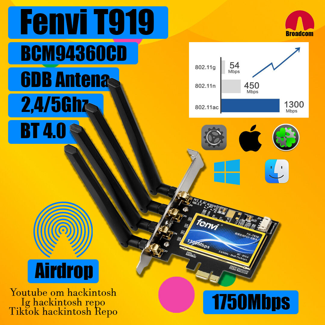 Fenvi T919 BCM94360CD wifi card pcie windows / mac (hackintosh ...