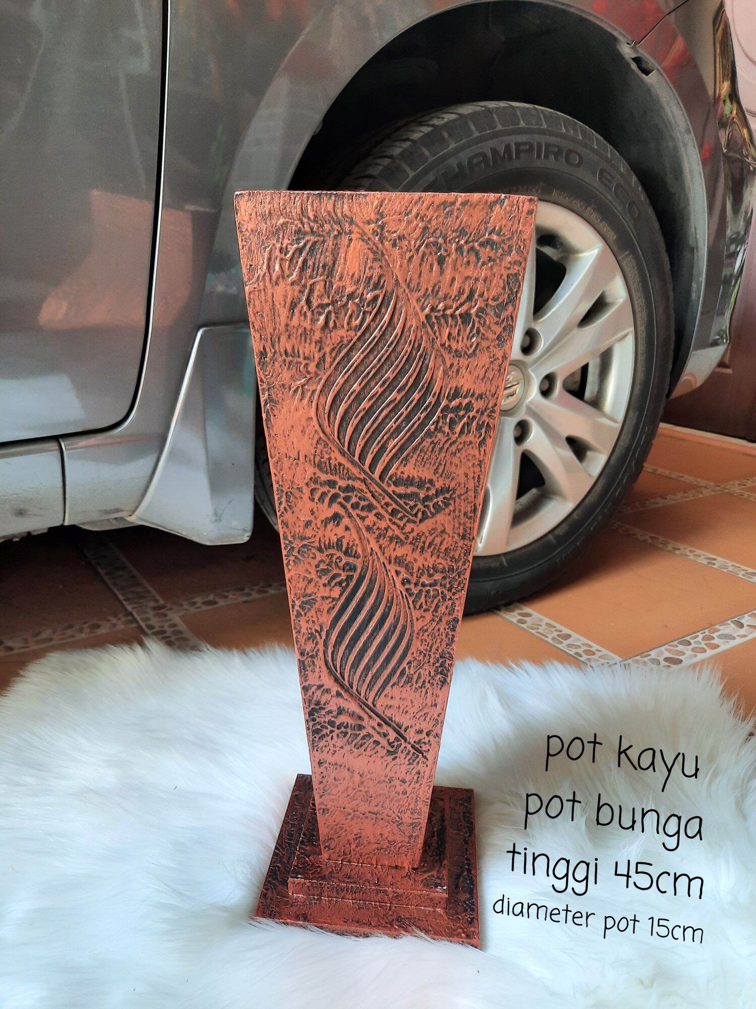 pot bunga kayu vas bunga kayu tinggi 45cm warna tembaga | Lazada Indonesia