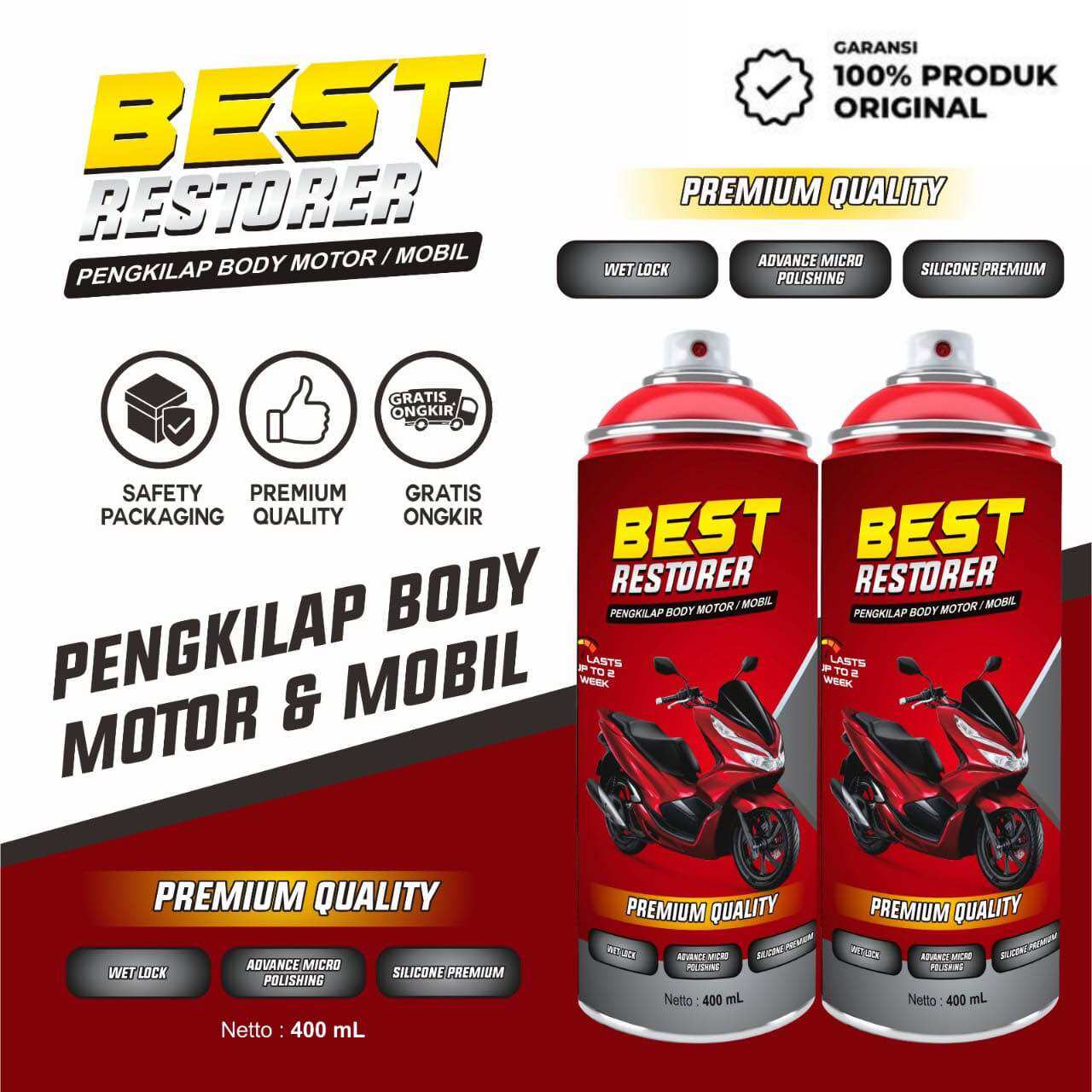 BUY 1 Get 1 BEST RESTORER Pengkilap & Penghitam Body Motor, Spray 400 ...