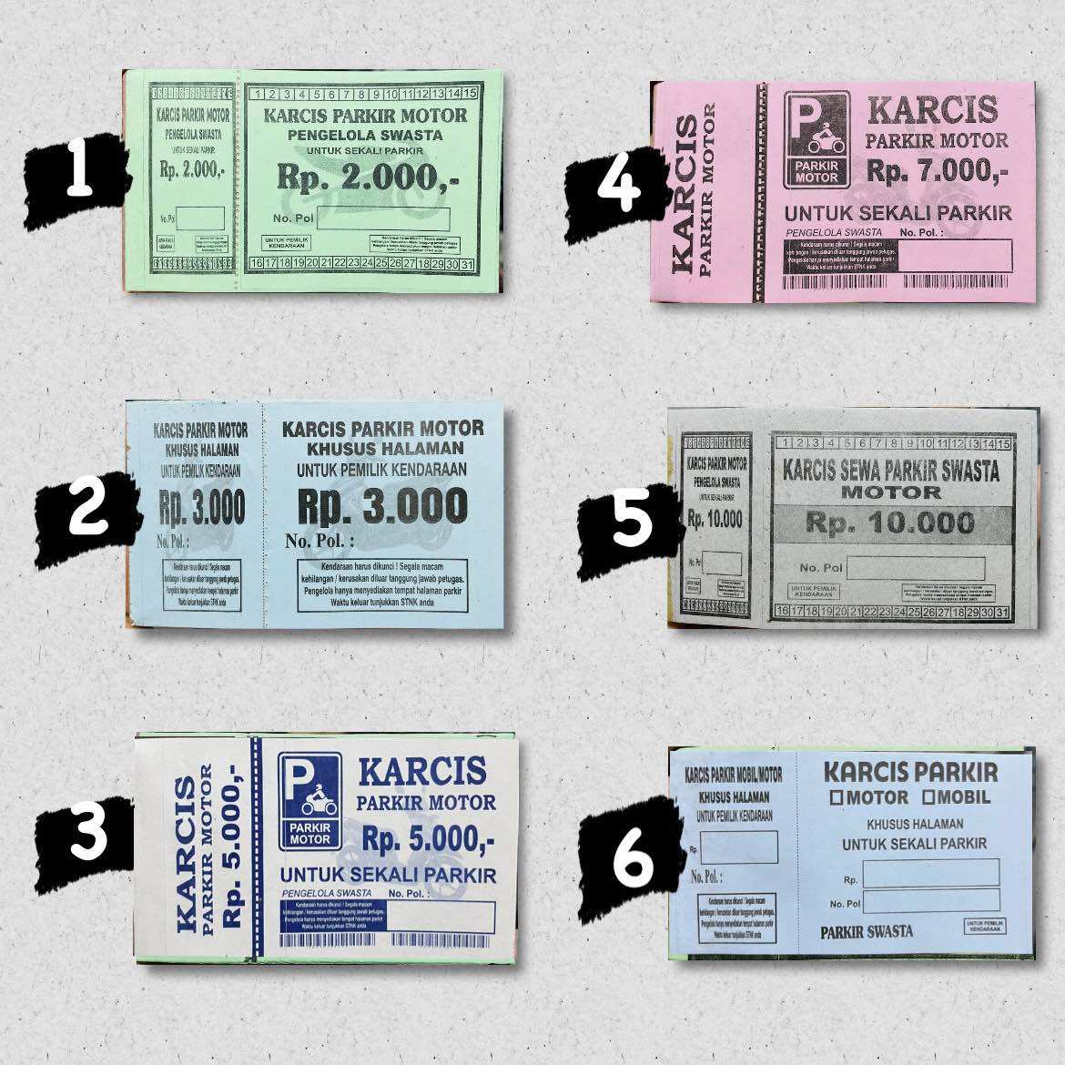 KARCIS PARKIR MOBIL MOTOR 2000 3000 5000 6000 7000 8000 10000 UNIVERSAL ...