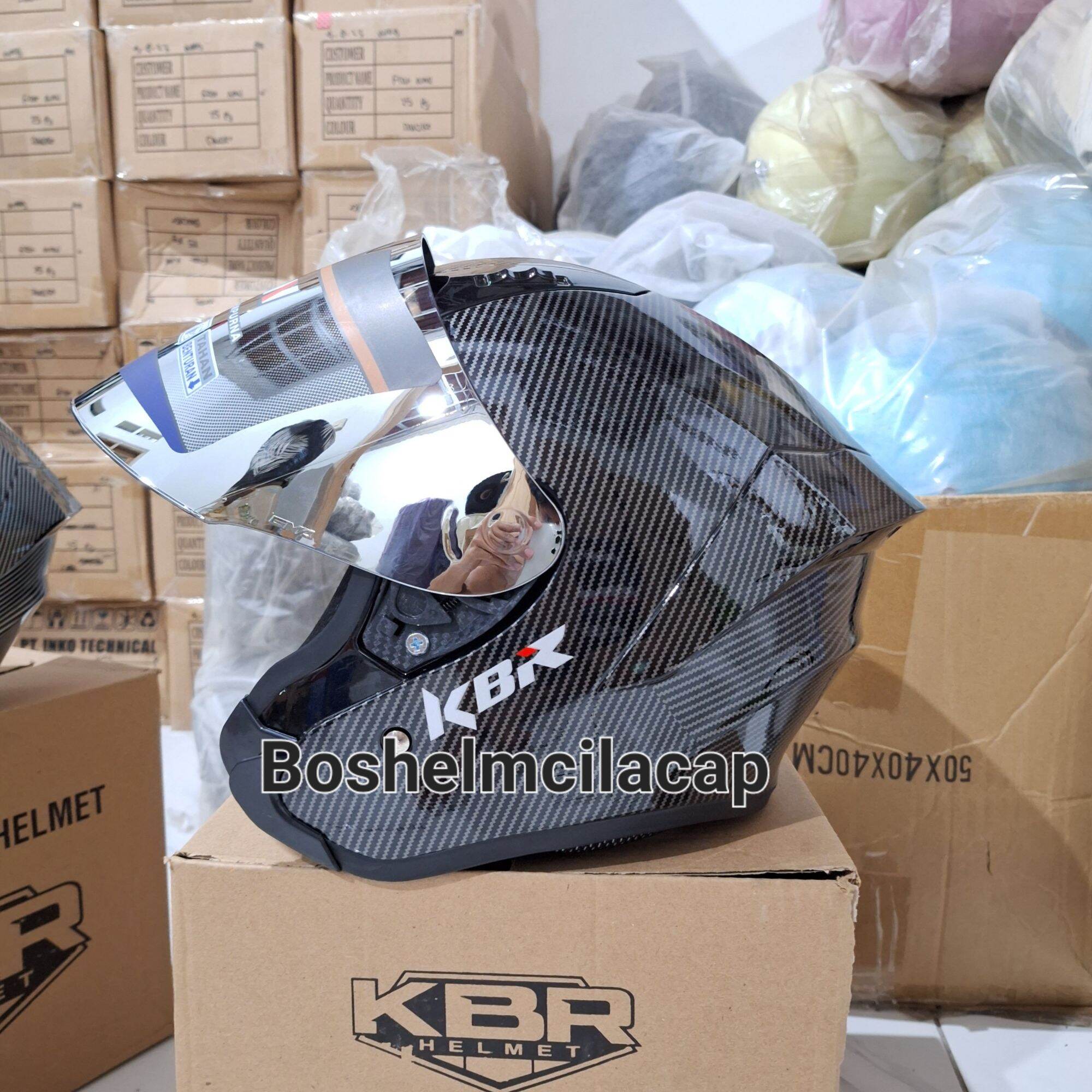 Helm KBR TT Course Motif Carbon Kevlar Putih Single Visor Half Face SNI ...